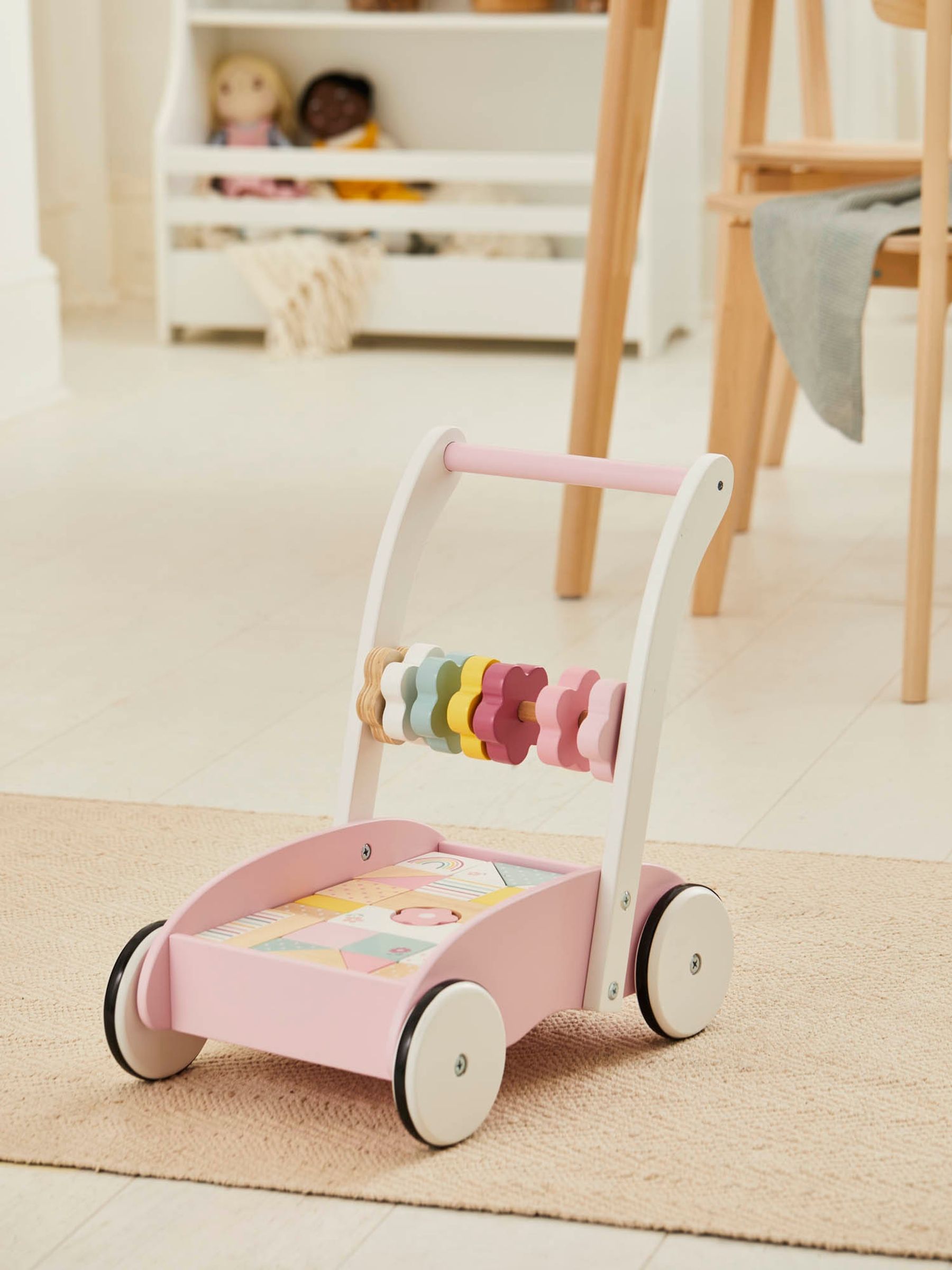 Buy JoJo Maman Bébé Pink Wooden Baby Walker with Colourfulblocks from ...