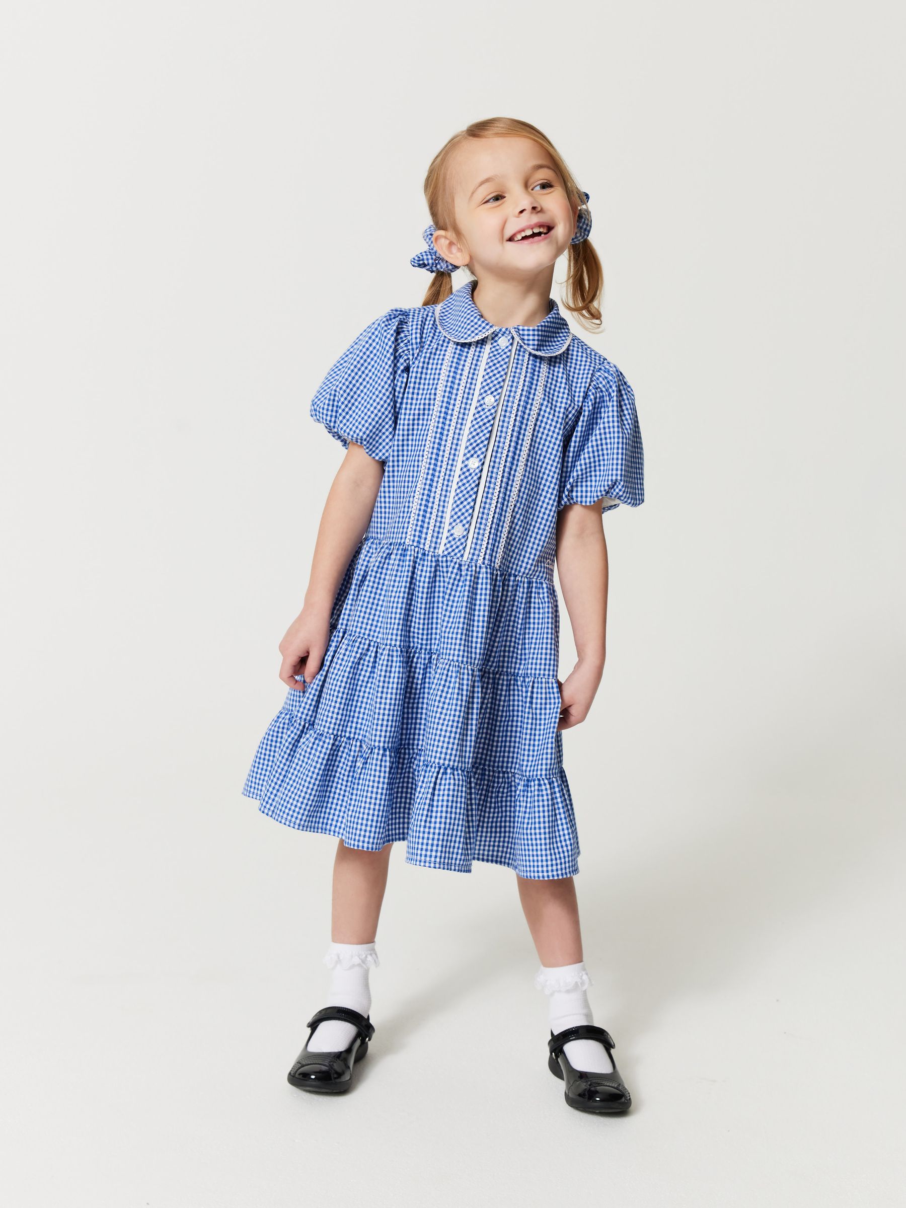 Buy Clarks Sky Blue Clarks Gingham School Dress and Scrunchie Set from ...