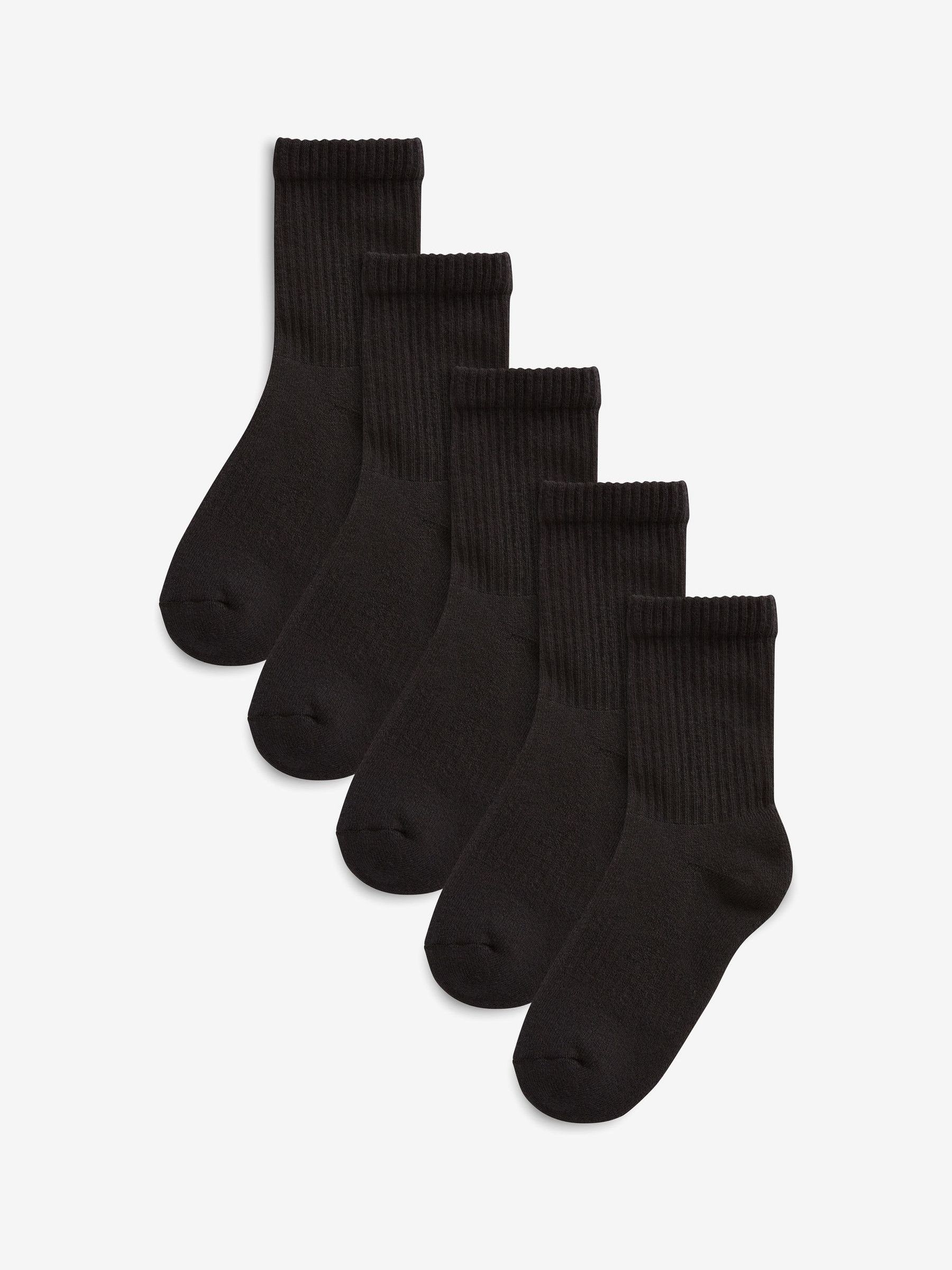 Buy Black 5 Pack Cotton Rich Cushioned Footbed Ribbed Socks from Next ...