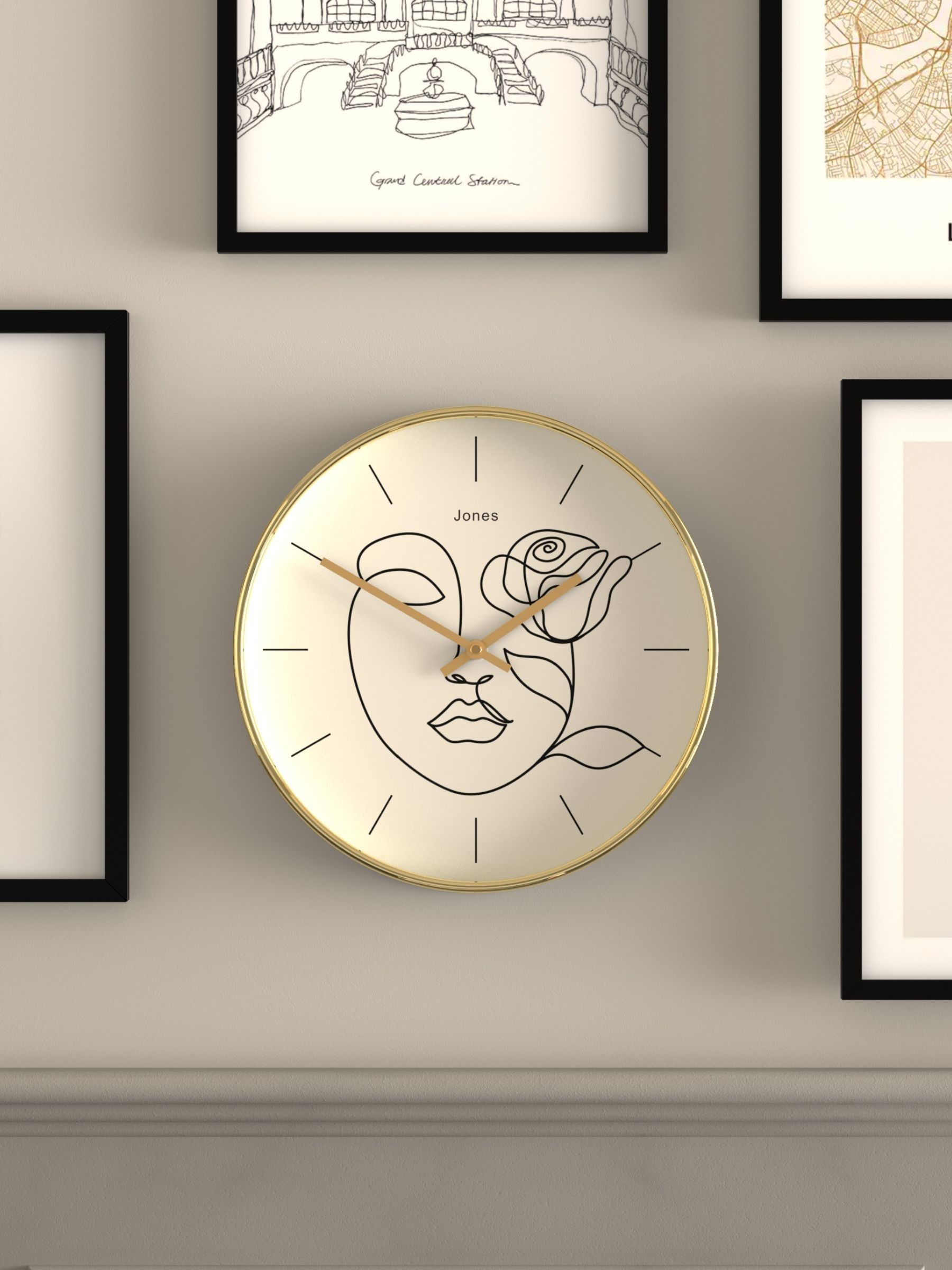 Buy Jones Clocks Gold Gold Serena Minimal Line Art Wall Clock from the ...