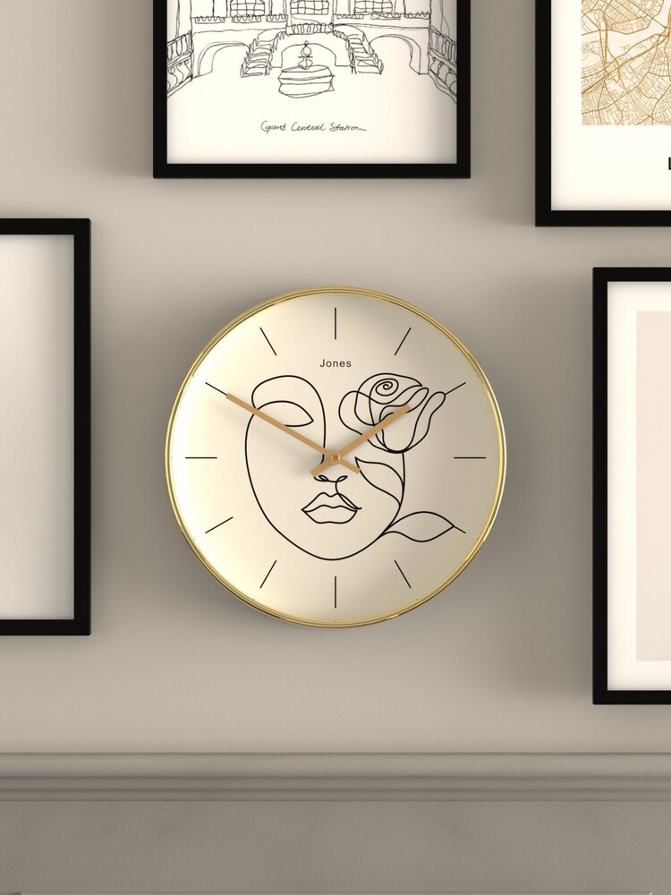 Buy Jones Clocks Gold Gold Serena Minimal Line Art Wall Clock from the ...