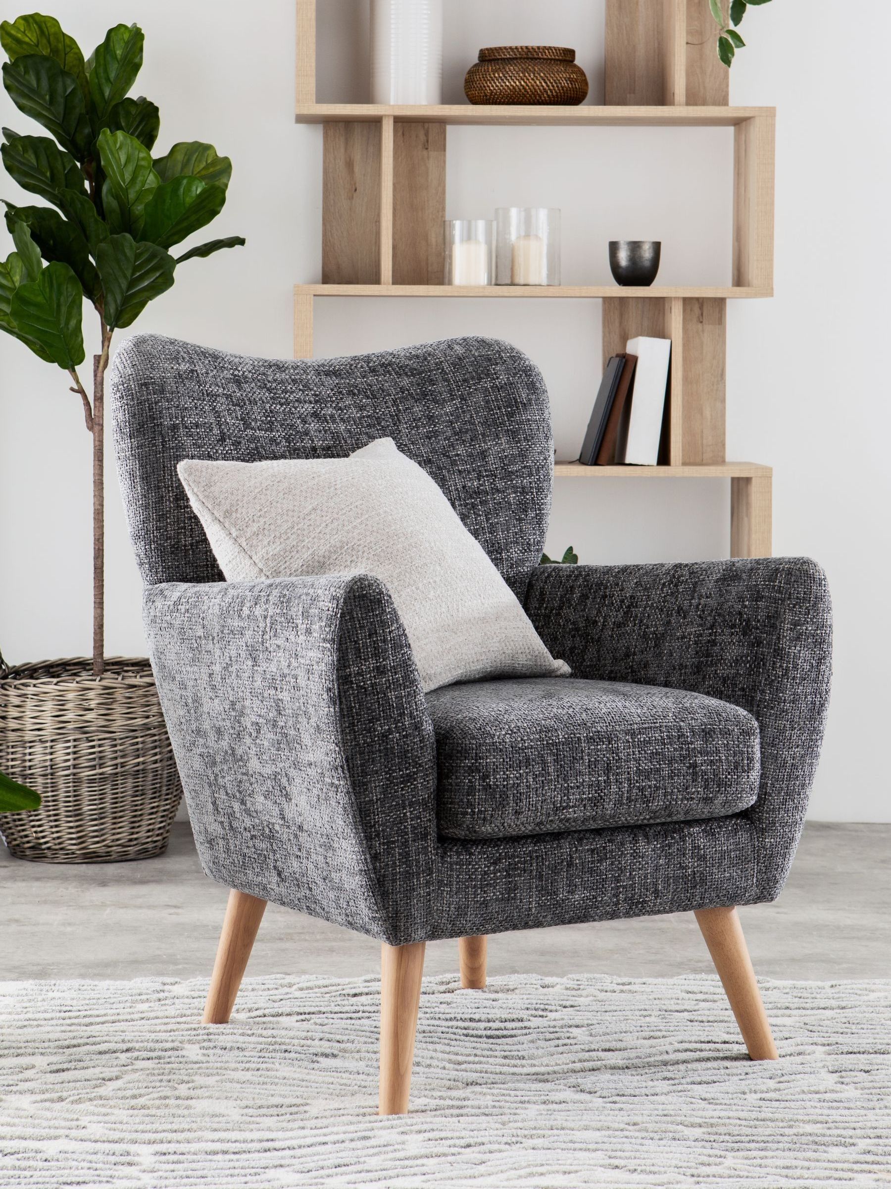 Buy Chunky Chenille Dark Grey Wilson Highback Armchair from the Next UK ...