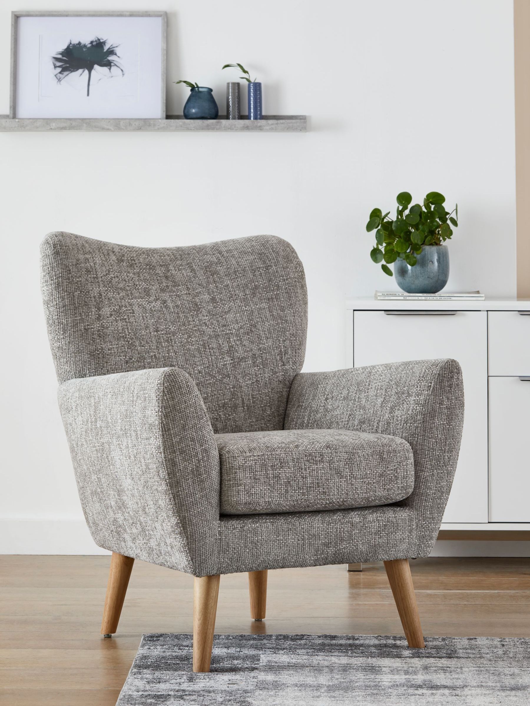 Buy Chunky Chenille Light Grey Wilson Highback Armchair from the Next ...