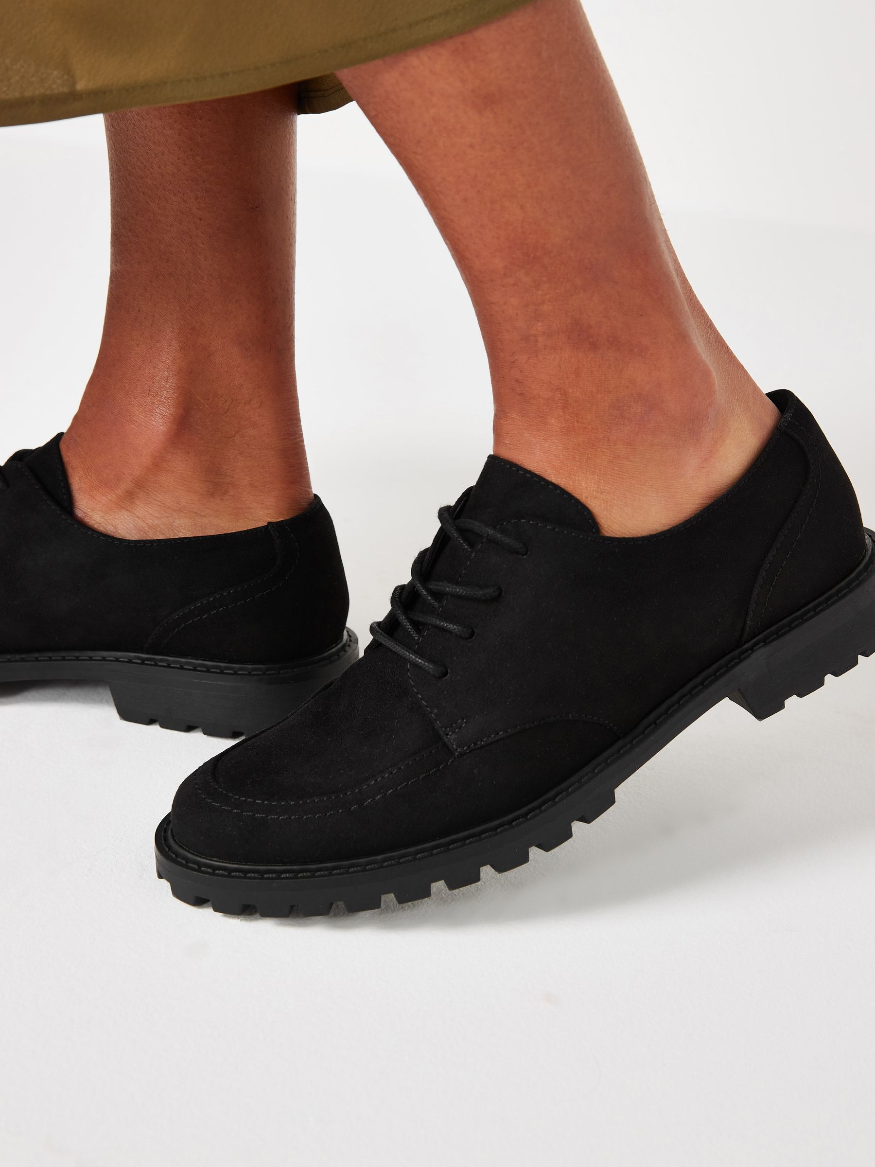Buy Black Microsuede Forever Comfort Cleated Chunky Lace Up Shoes from ...