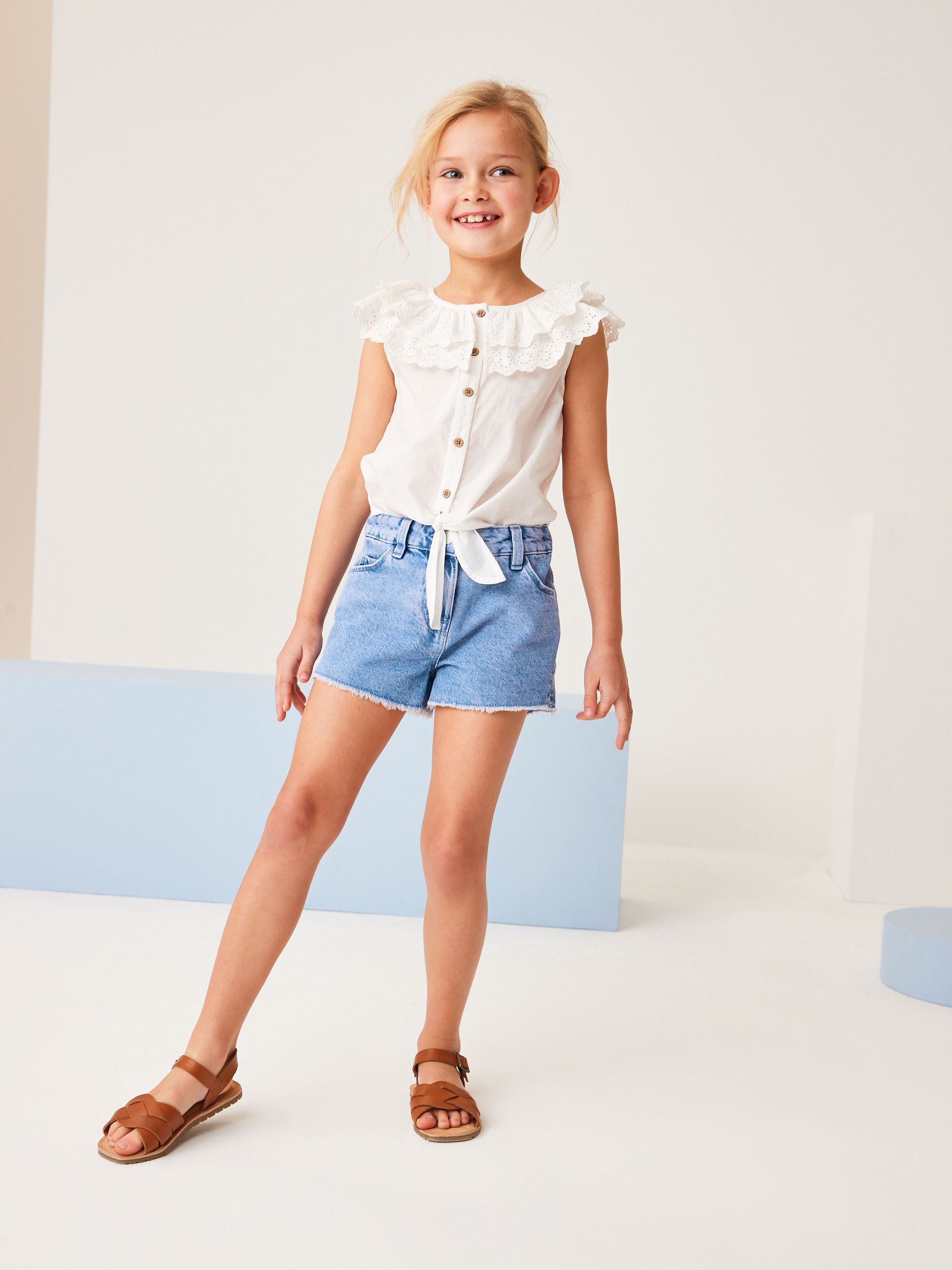 Buy Bright Blue Regular Length Frayed Edge Denim Shorts (3-16yrs) from ...