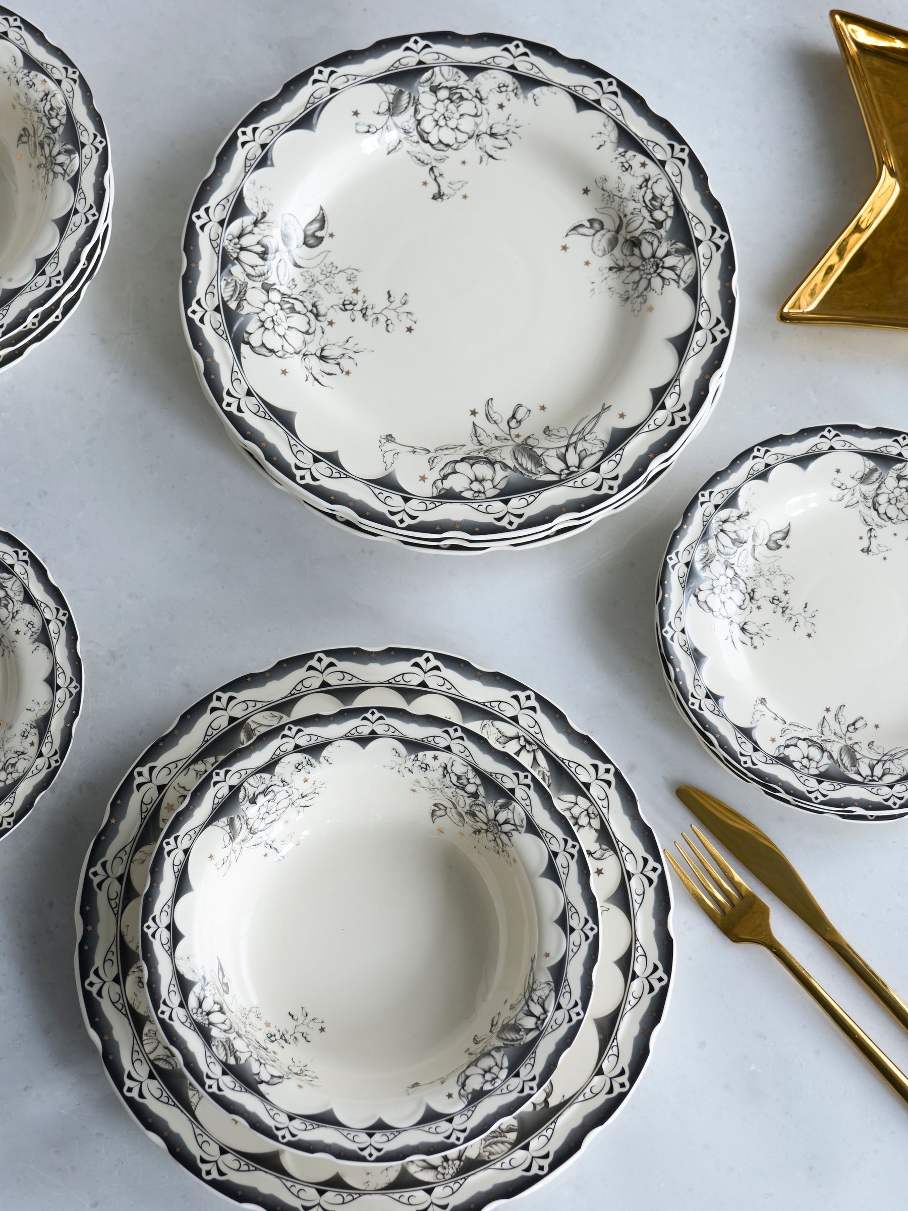 Buy Rockett St George 12 Piece Monochrome Vintage Star Dinner Set from ...