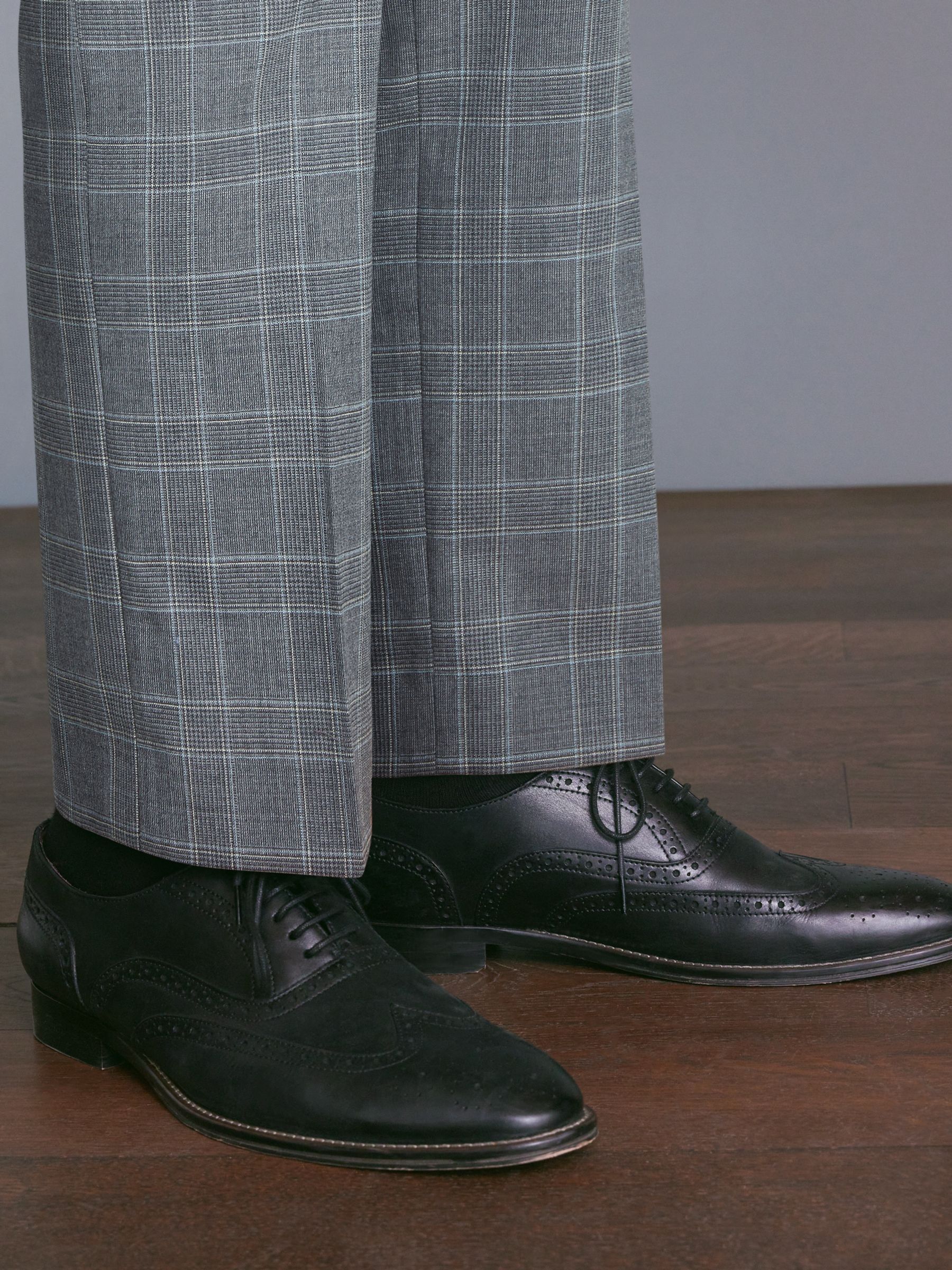 Buy Black Wide Fit Signature Italian Leather Wing Cap Brogues from the ...