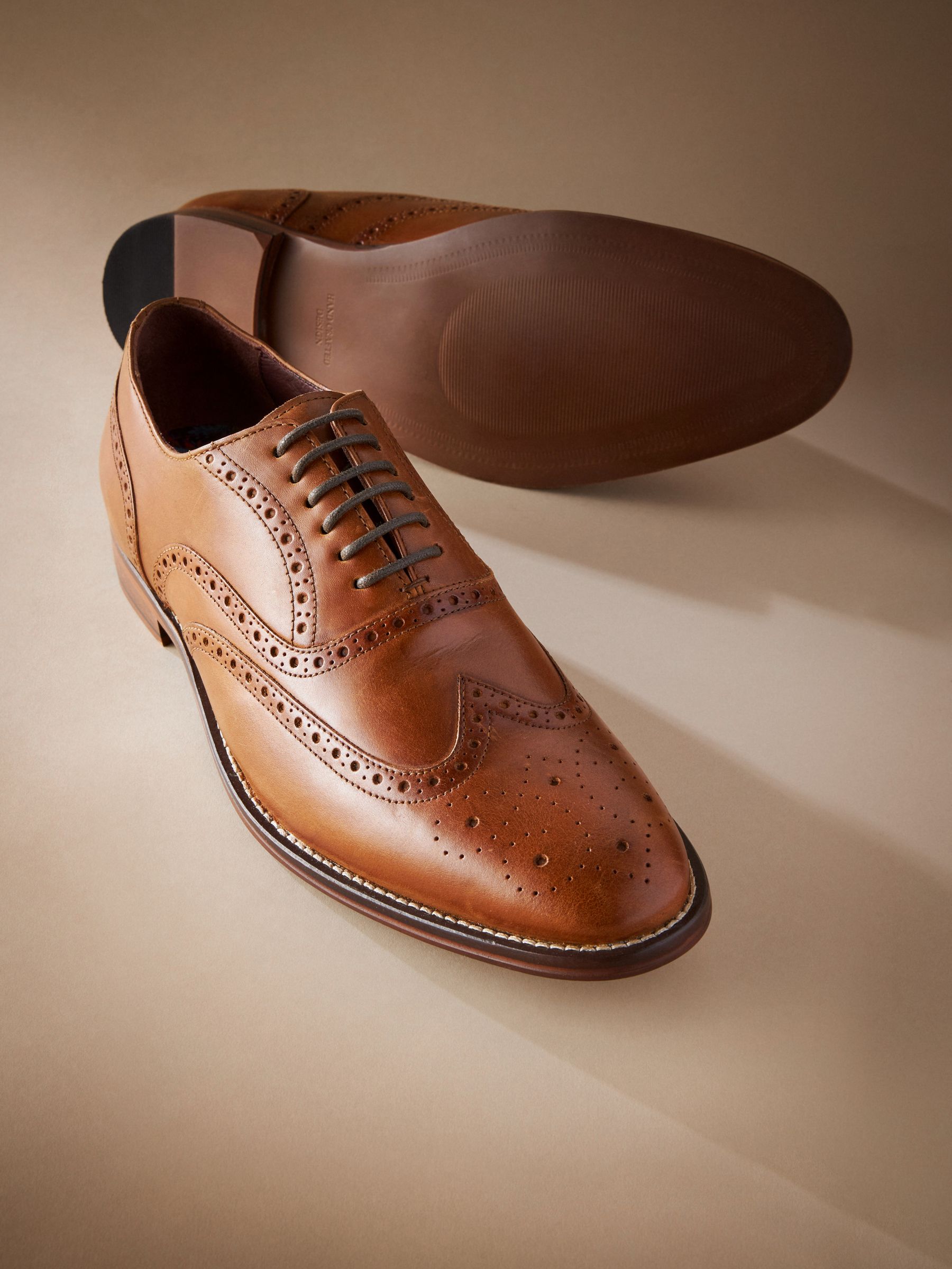 Buy Tan Brown Wide Fit Signature Italian Leather Wing Cap Brogues from ...