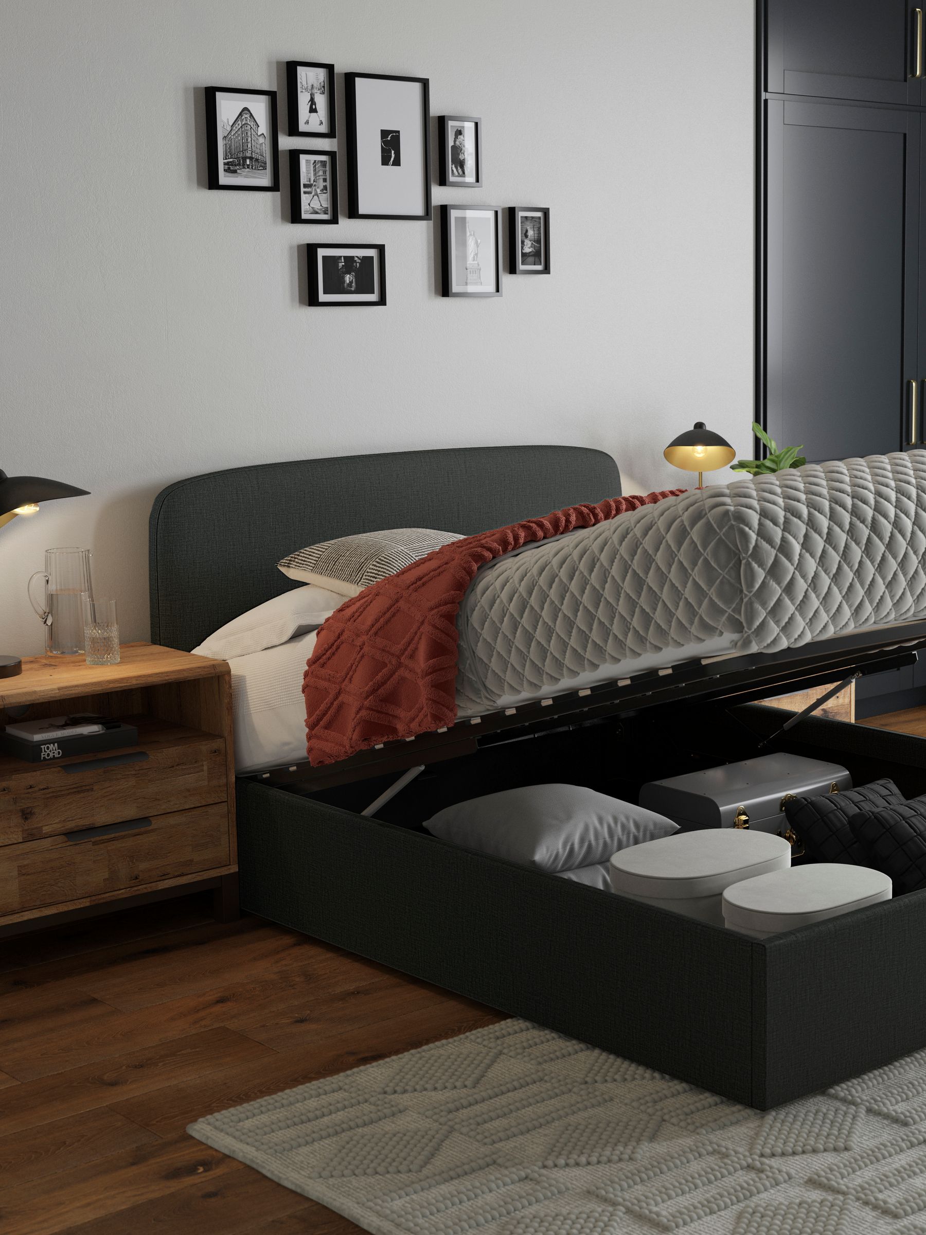 Buy Grey Charcoal Simple Contemporary Matson Upholstered Bed Ottoman ...