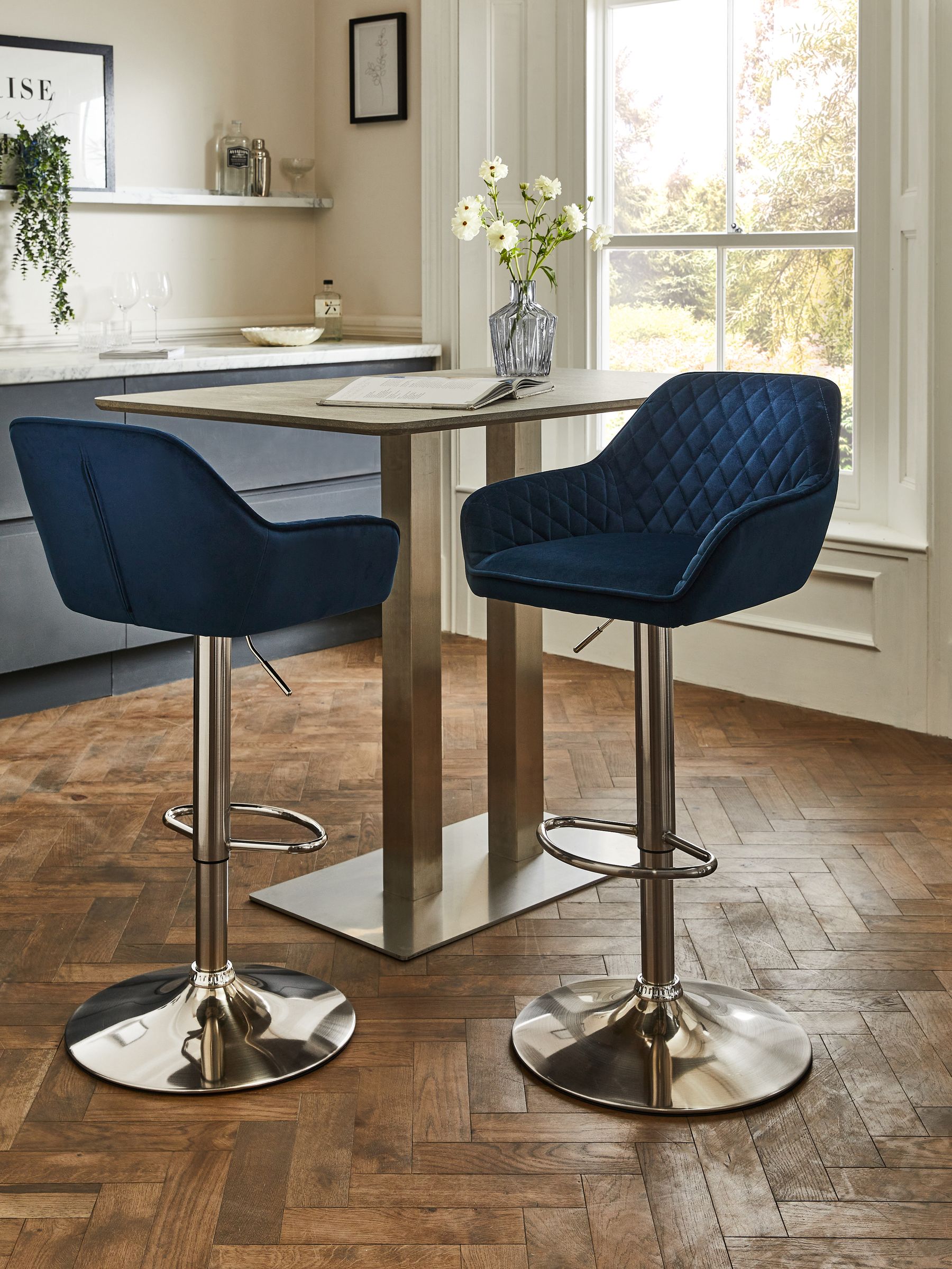 Buy Soft Velvet Navy Blue Hamilton Quilted Kitchen Bar Stool from Next Ireland
