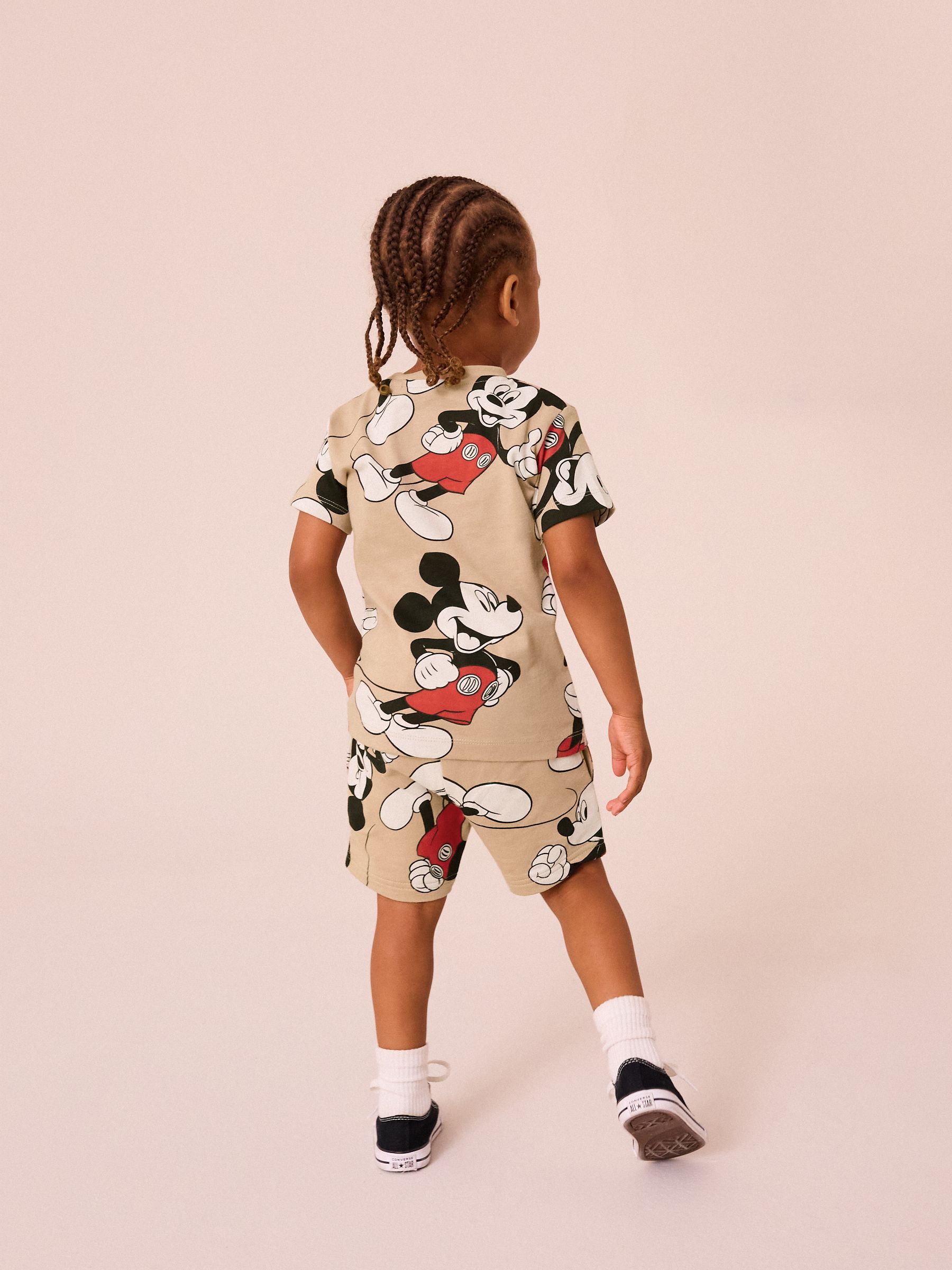 Buy Neutral Tan Mickey Mouse All-Over Printed T-Shirt and Shorts ...