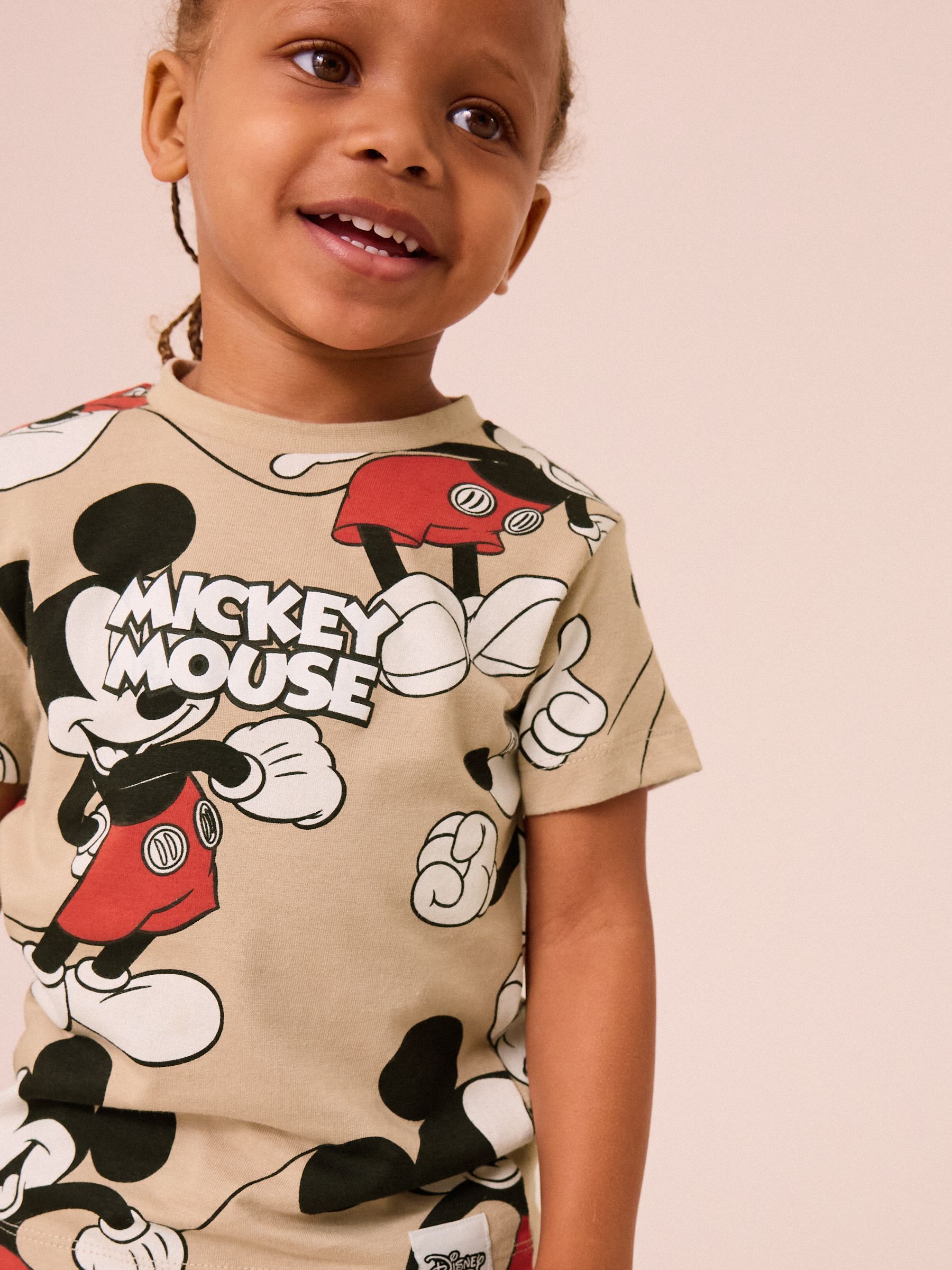 Buy Neutral Tan Mickey Mouse All-Over Printed T-Shirt and Shorts ...