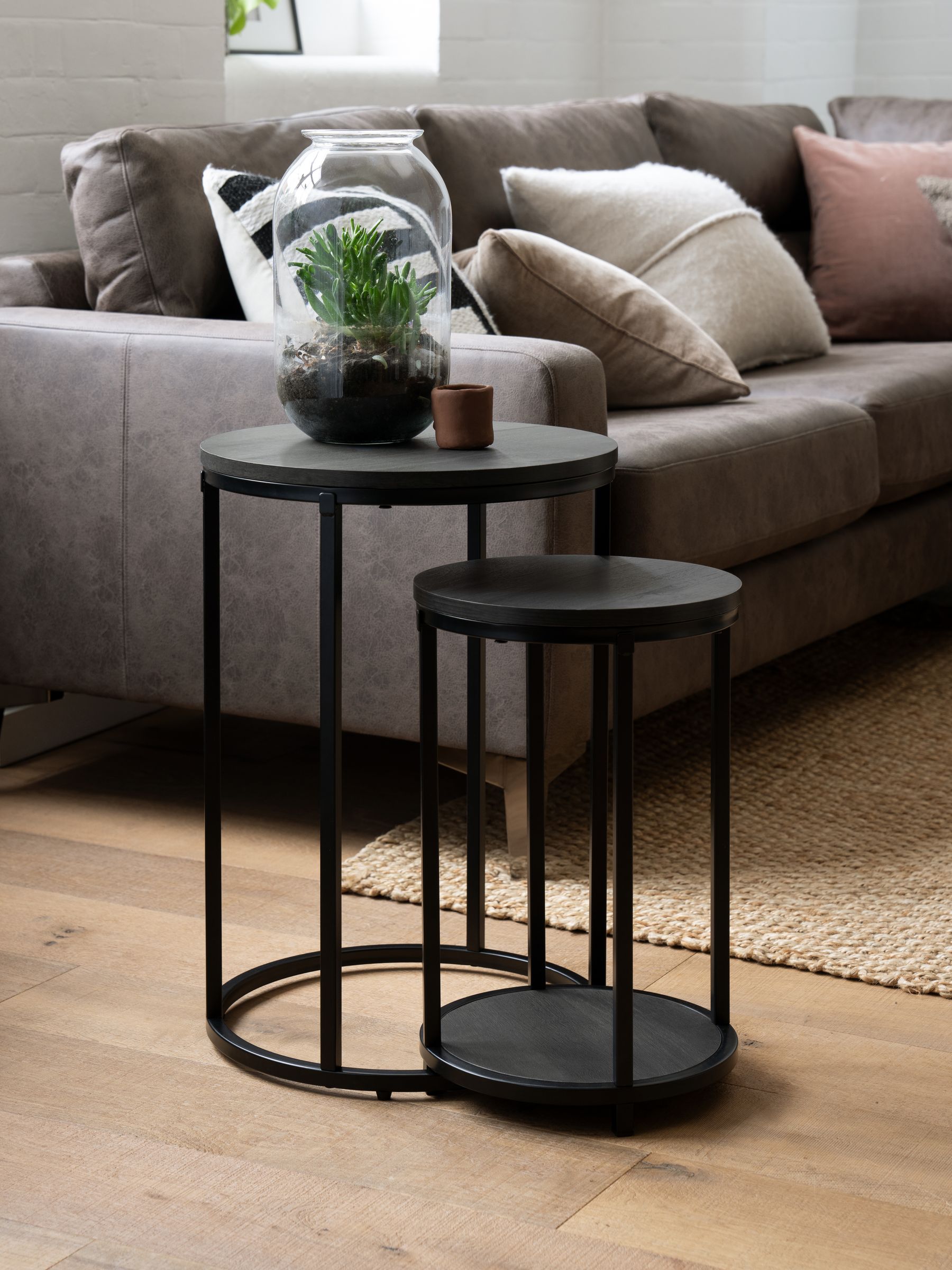 Buy Black Bronx Oak Effect Round Set of 2 Nest of Tables from the Next ...
