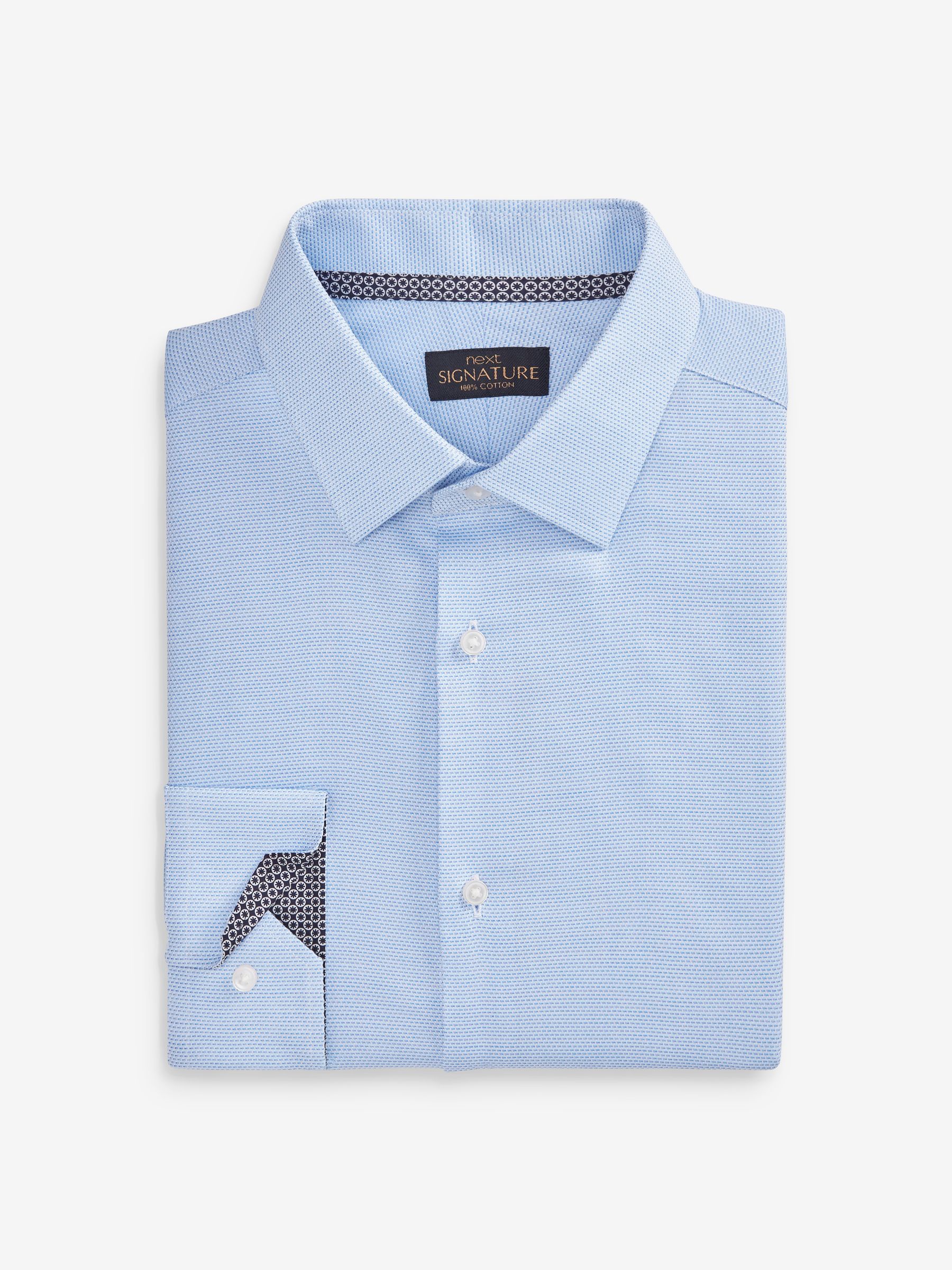 Buy Light Blue Slim Fit Signature Premium 100% Cotton Textured Long ...