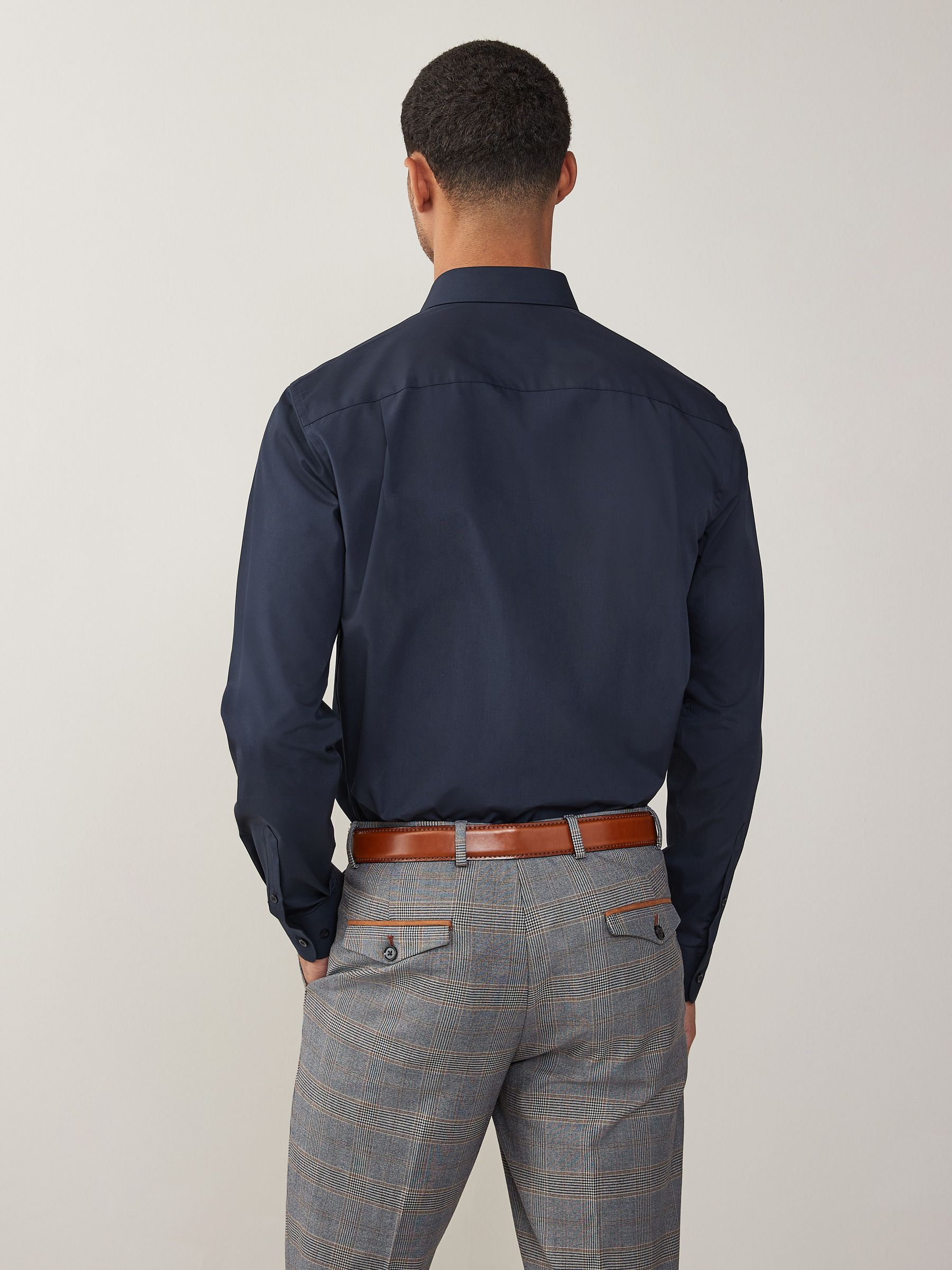 Buy Blue Navy Regular Fit Easy Care Single Cuff Smart Shirt from the ...