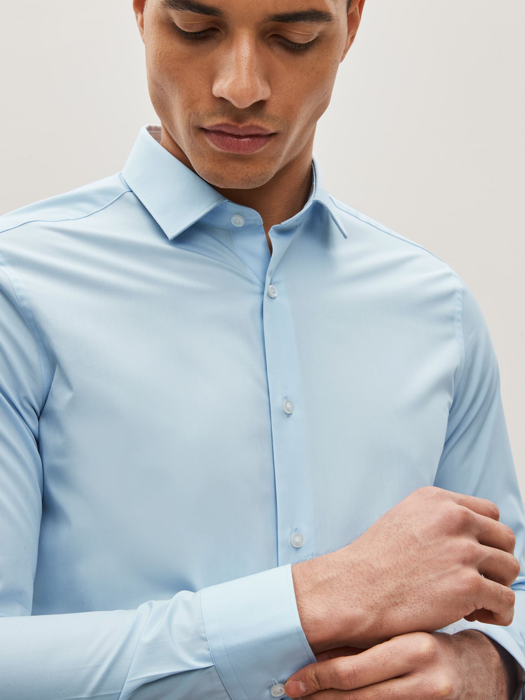 Buy Light Blue Skinny Fit Easy Care Single Cuff Smart Shirt from the ...