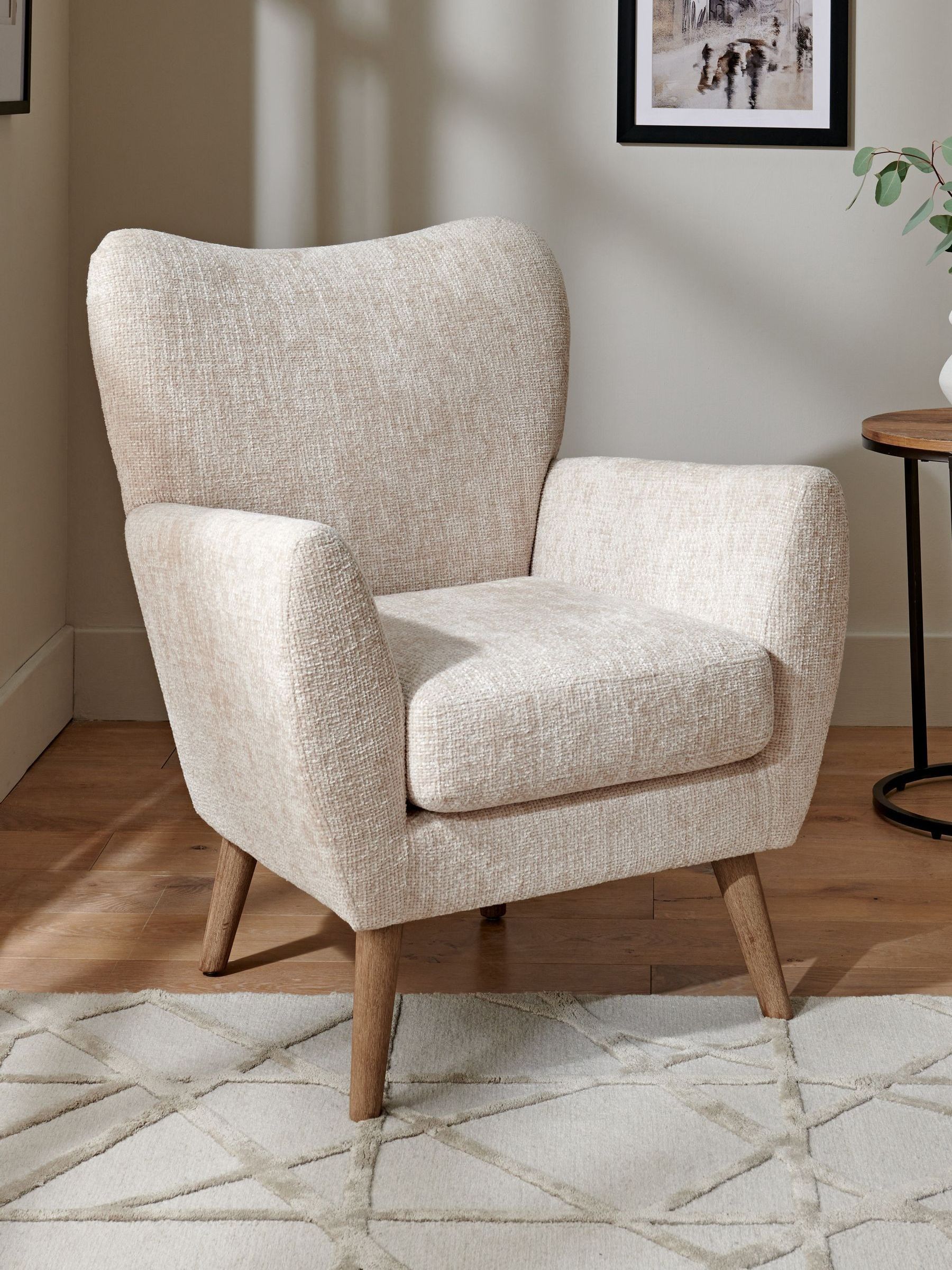 Buy Chunky Chenille Oyster Natural Wilson II Highback Armchair from the ...