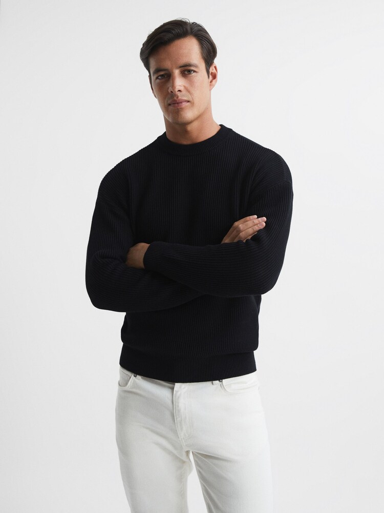 Buy Reiss Black Blake Crew Neck Drop Shoulder Jumper from the Next UK ...