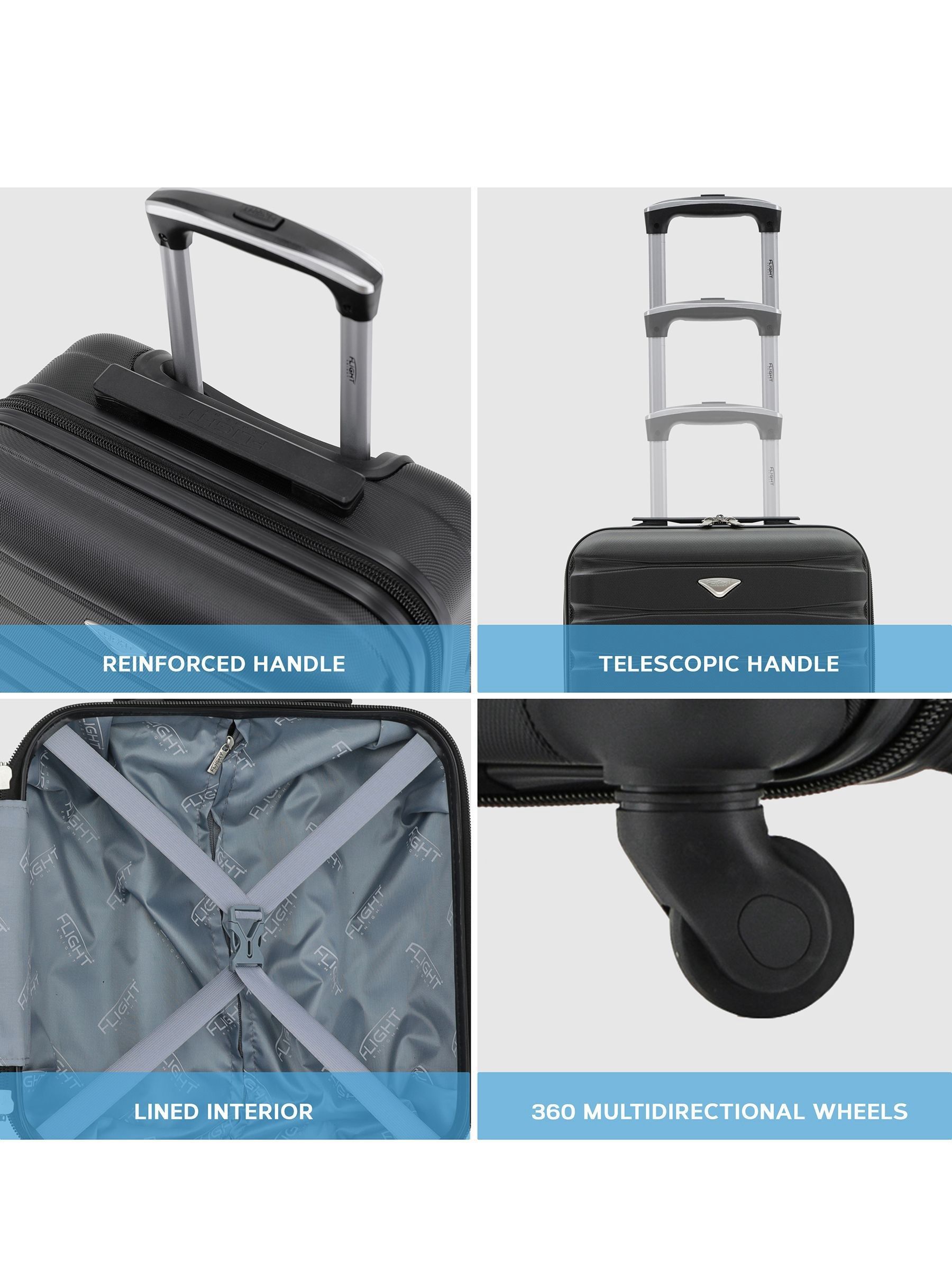 Buy Flight Knight Black + Black EasyJet Underseat 45x36x20cm 4 Wheel ...