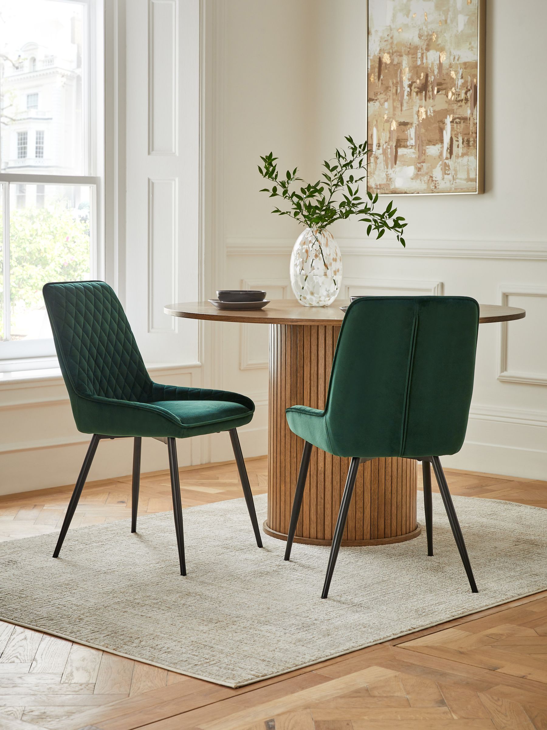 Buy Set of 2 Soft Velvet Emerald Green Hamilton Black Leg Quilted ...