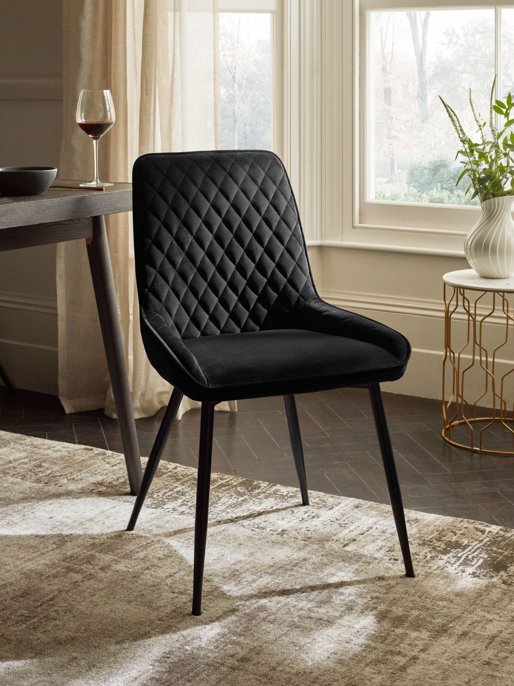Buy Set of 2 Soft Velvet Black Hamilton Quilted Dining Chairs from the ...