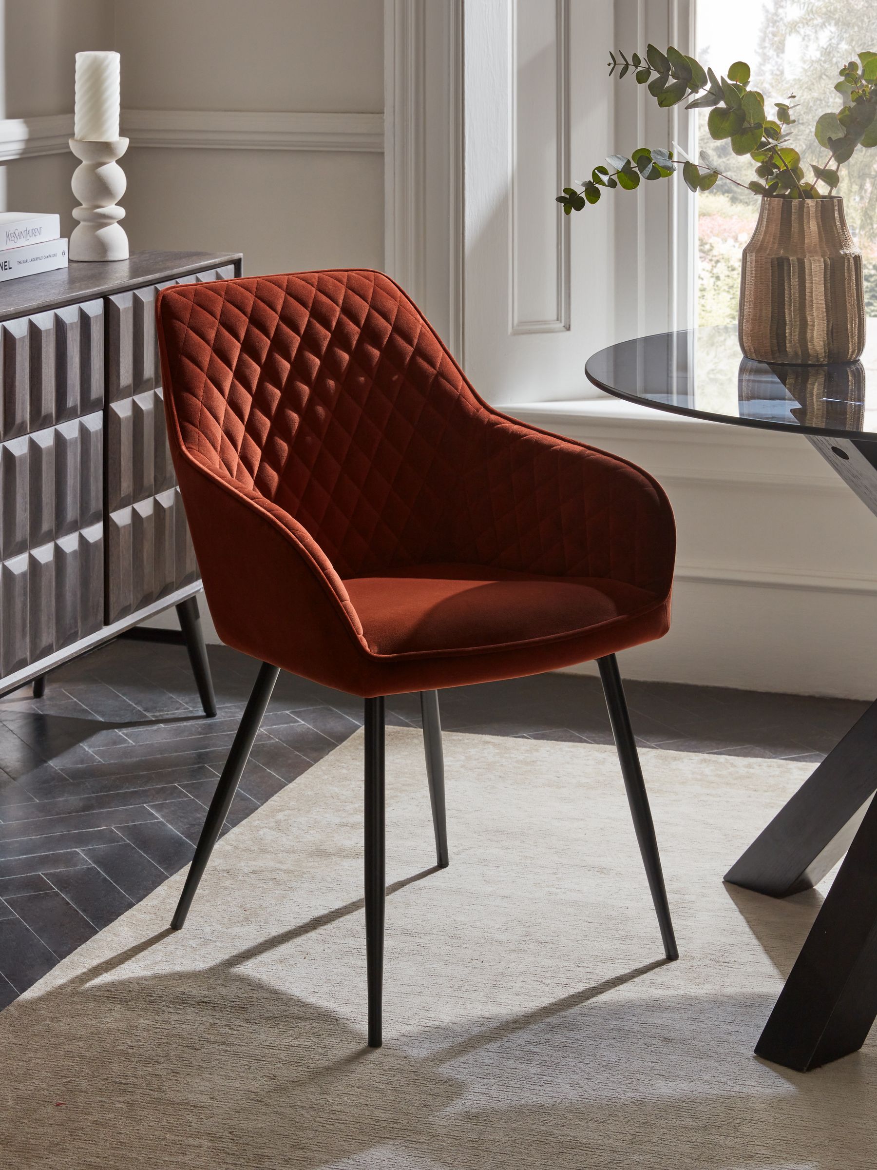 Buy Set of 2 Solft Velvet Rust Brown Hamilton Black Leg Quilted Dining ...