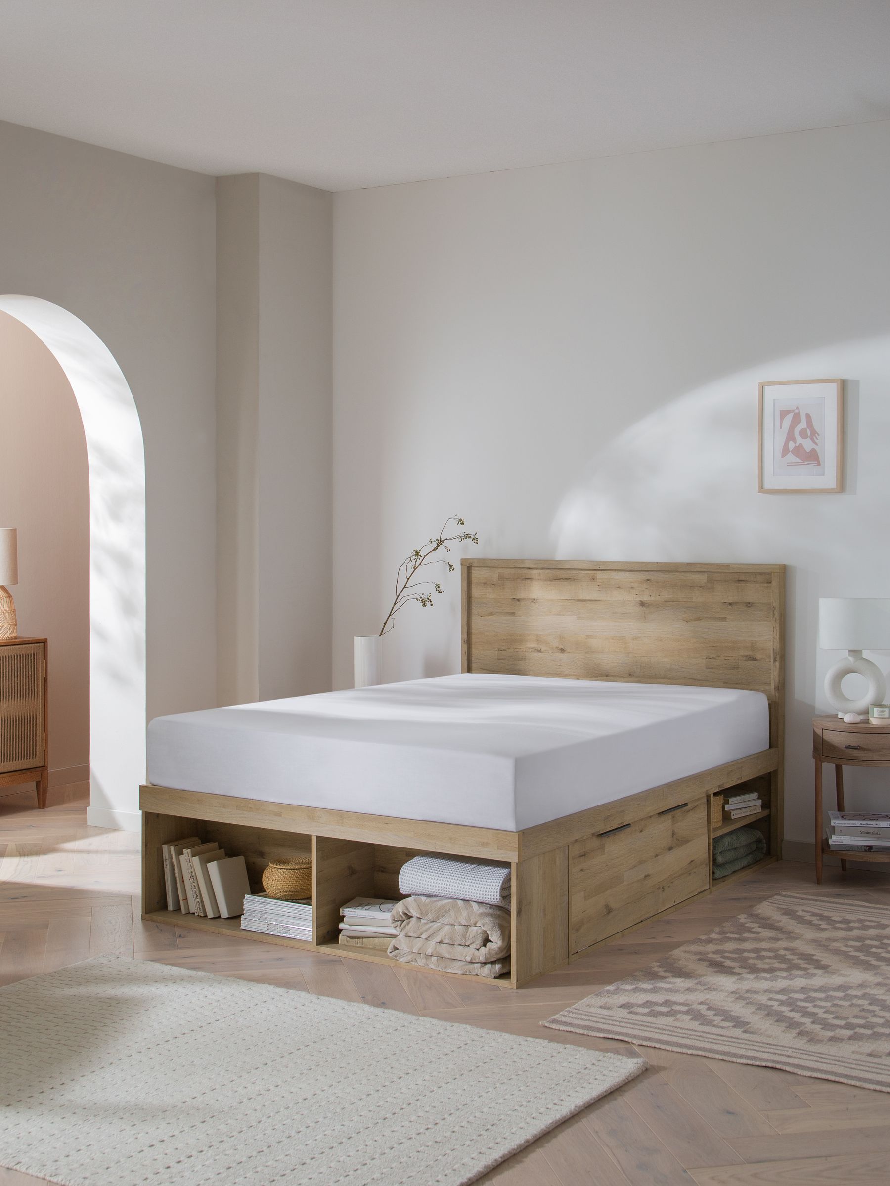 Buy Light Oak Effect Bronx Platform Bed Frame with Storage from the ...