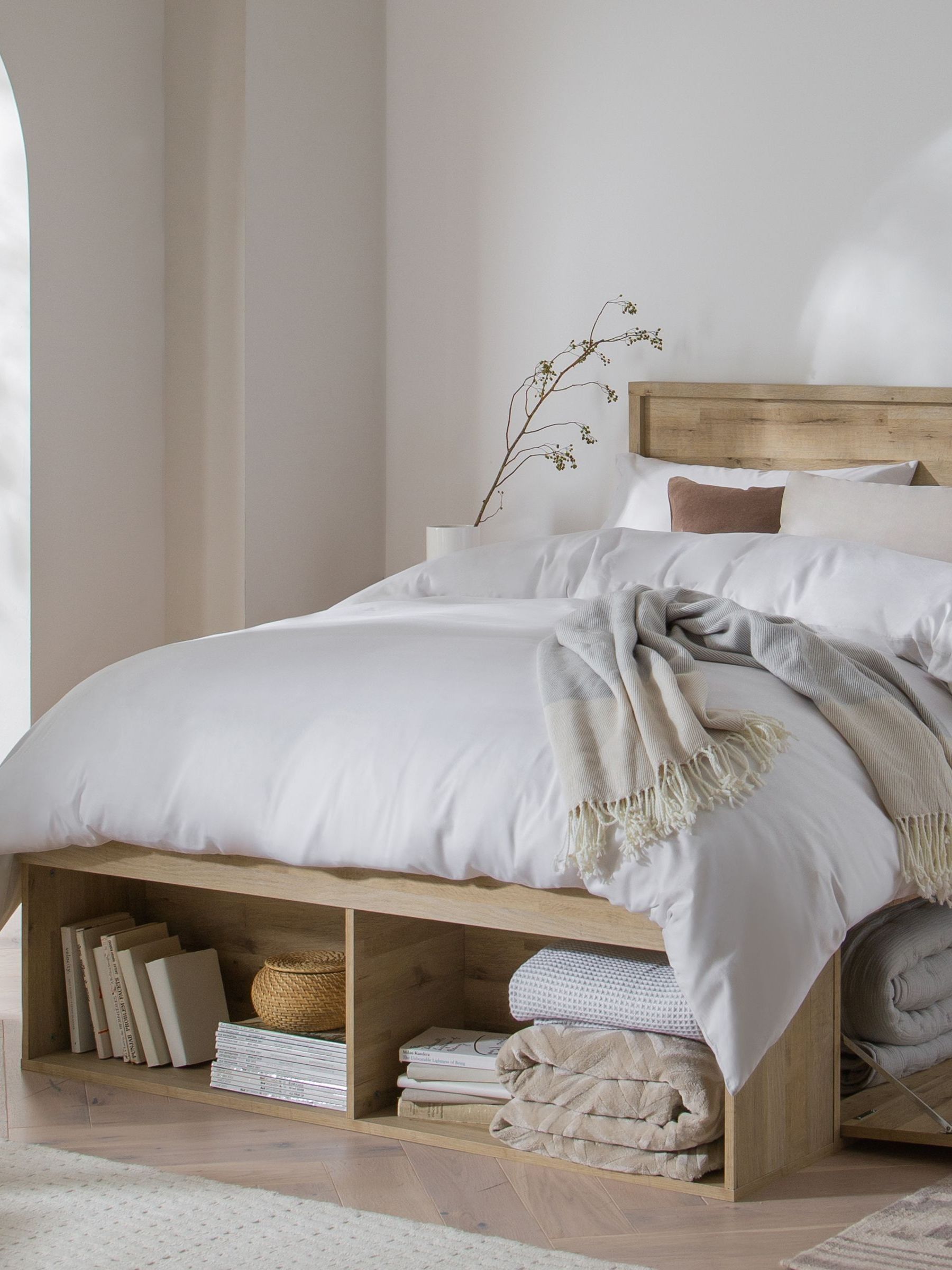 Buy Light Oak Effect Bronx Platform Bed Frame with Storage from the ...