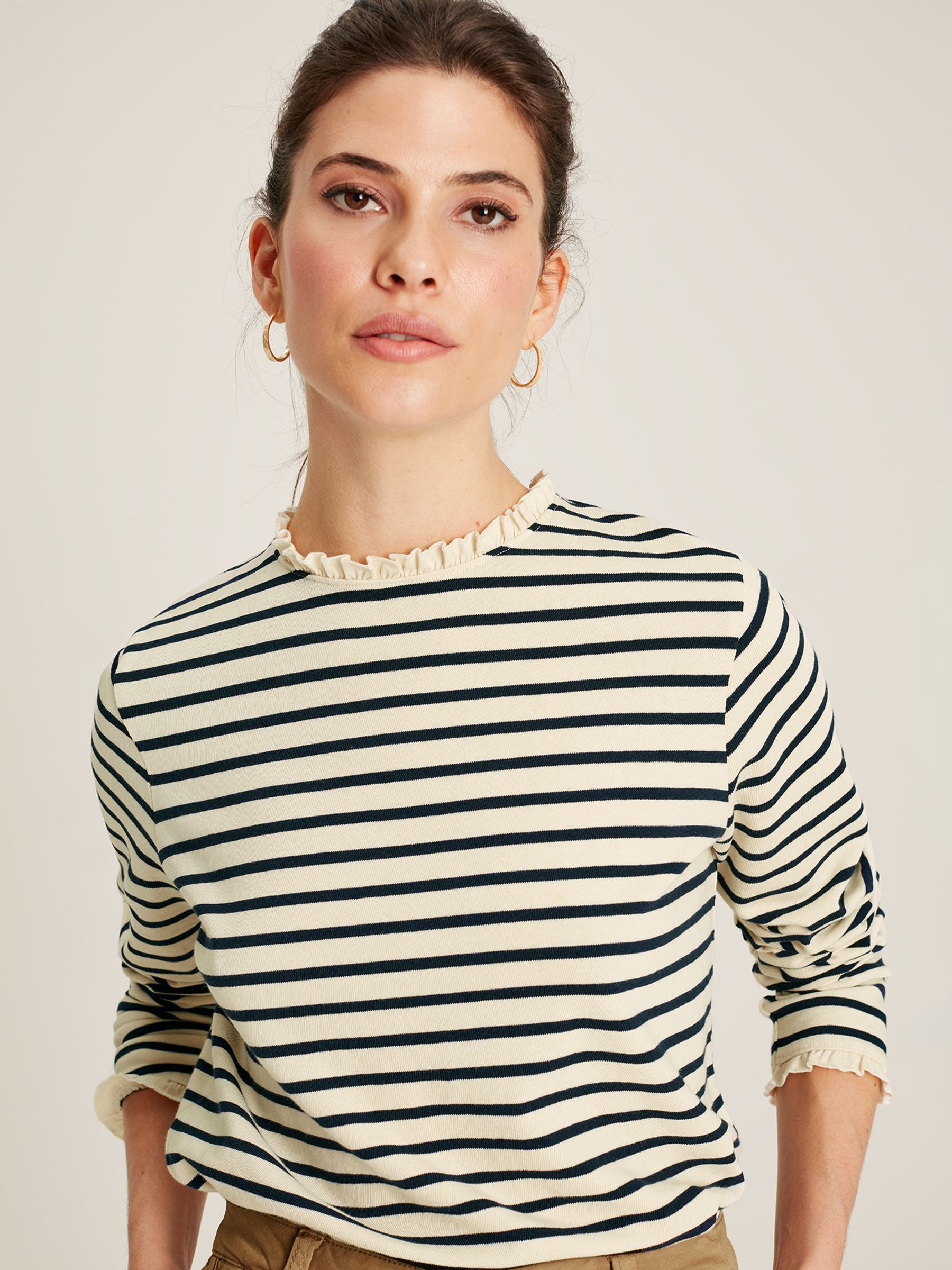Buy Joules Daisy White Striped Long Sleeve Top With Frill Neck from the ...