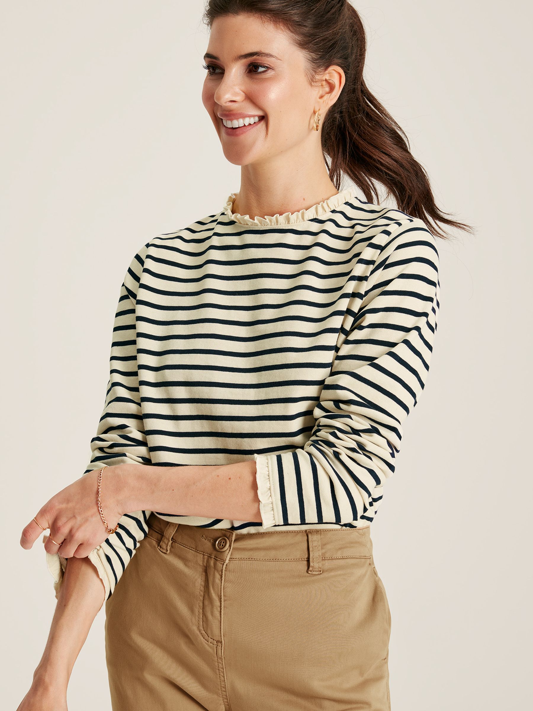 Buy Joules Daisy White Striped Long Sleeve Top With Frill Neck from the ...