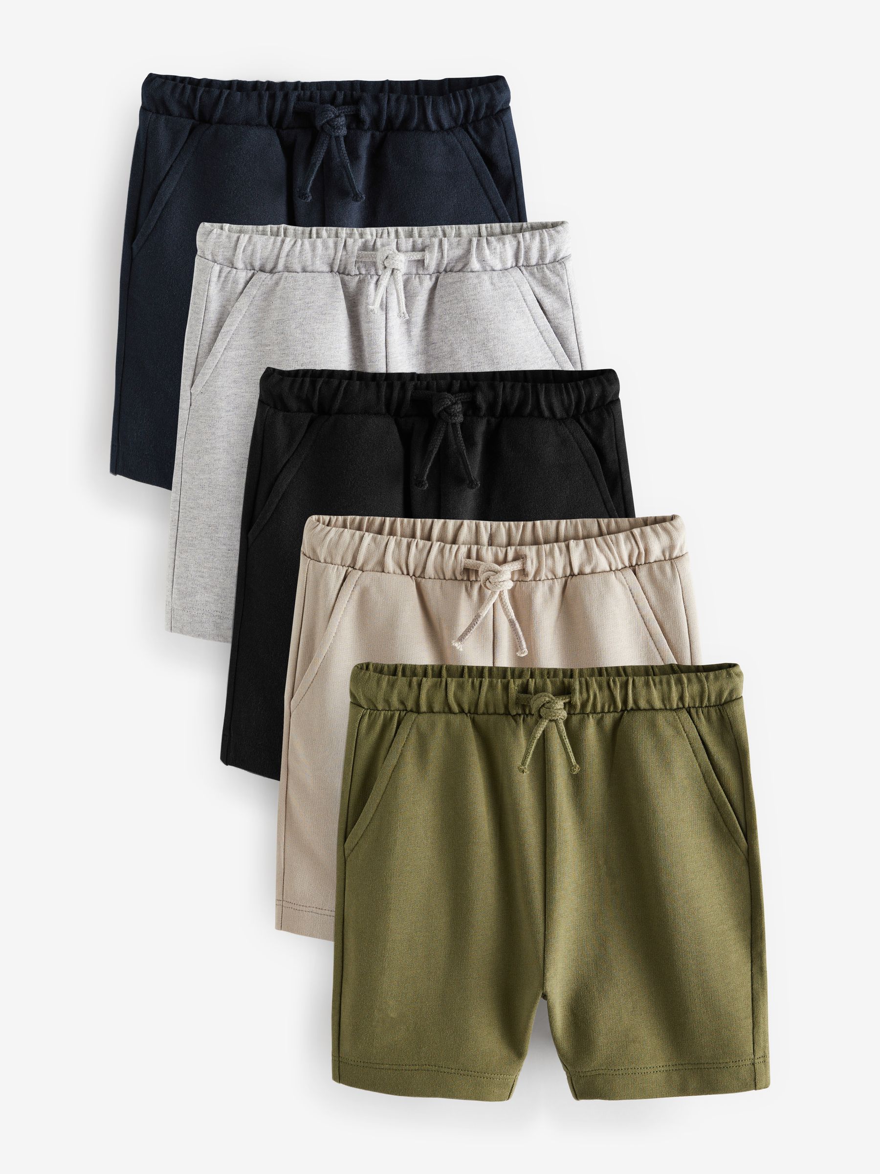 Buy Khaki Green/Grey/Black Jersey Shorts 5 Pack (3mths-7yrs) from Next ...