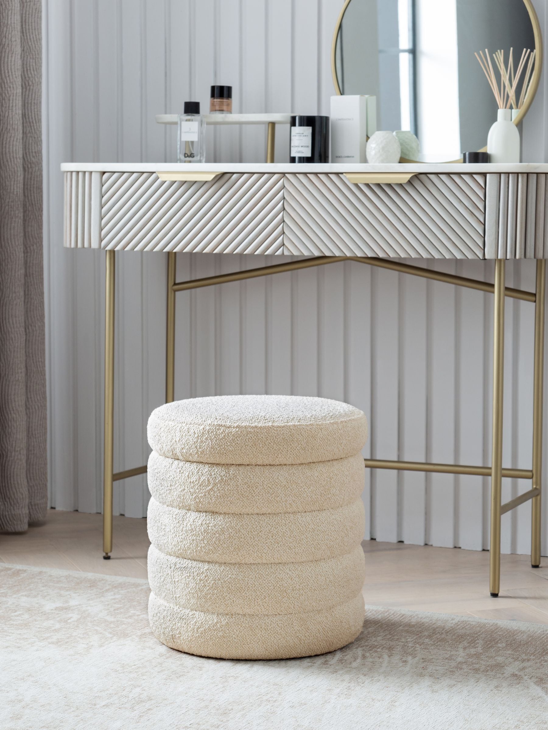 Buy Casual Boucle Oyster Natural Stella Ribbed Storage Stool from the Next UK online shop