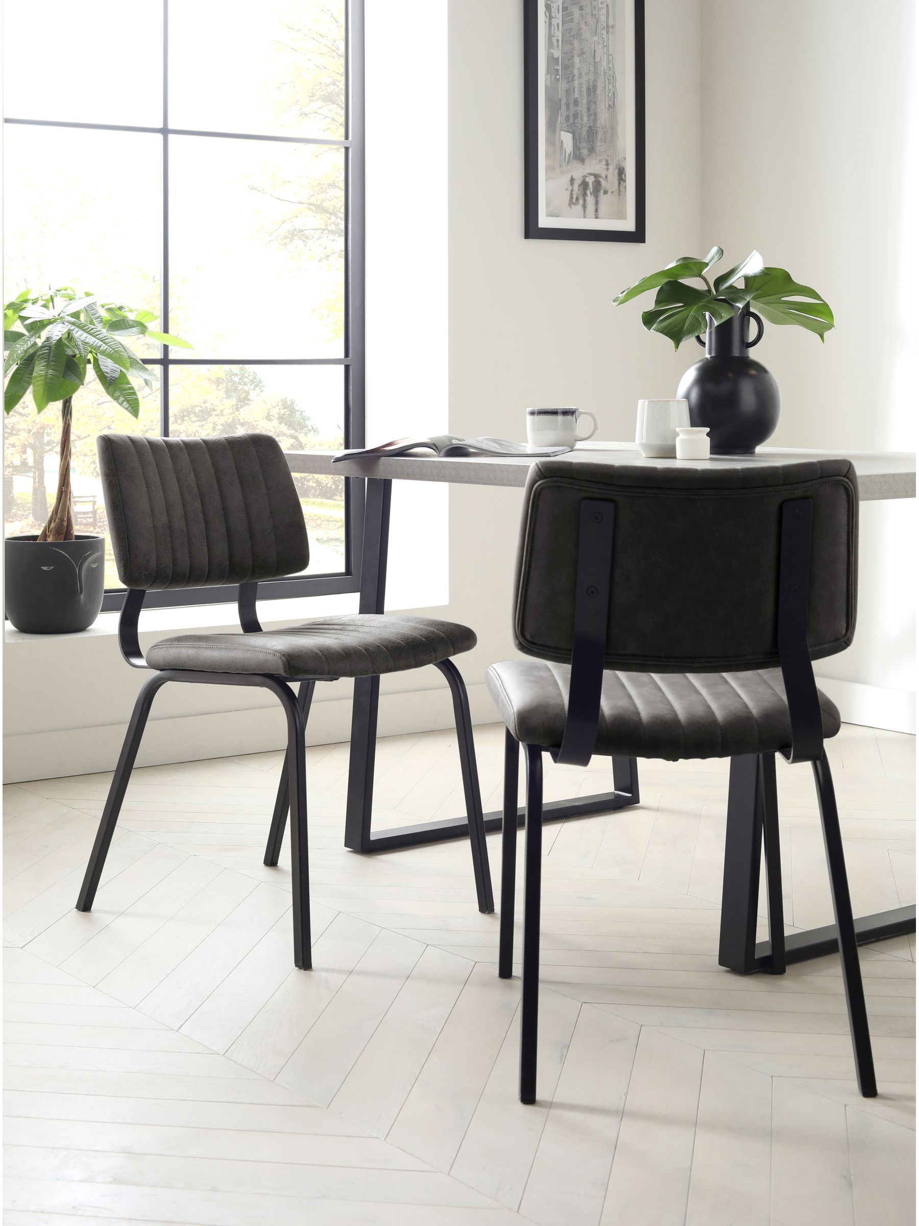 Buy Set of 2 Monza Faux Leather Dark Grey Black Leg Aiden Dining Chairs ...