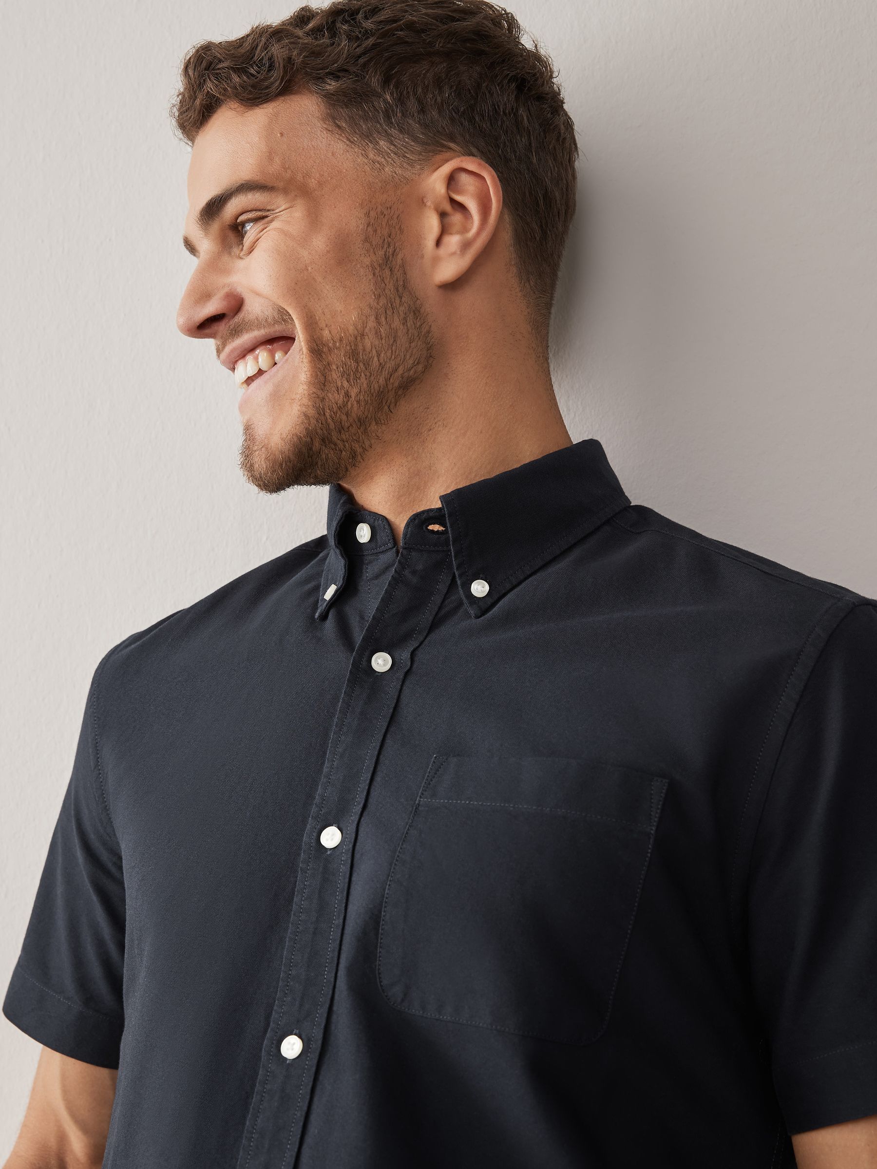 Buy White/Blue/Navy 3 Pack 100% Cotton Short Sleeve Oxford Shirt 3 Pack ...