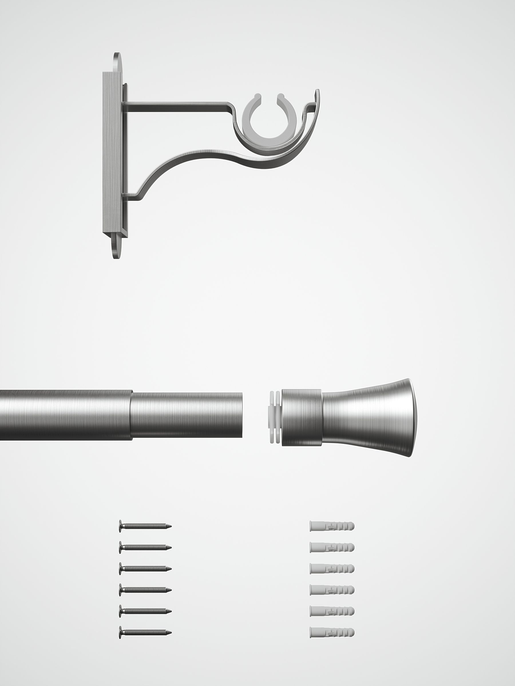 Buy Brushed Silver Klick Fit 28mm Trumpet Finial Extendable Curtain ...