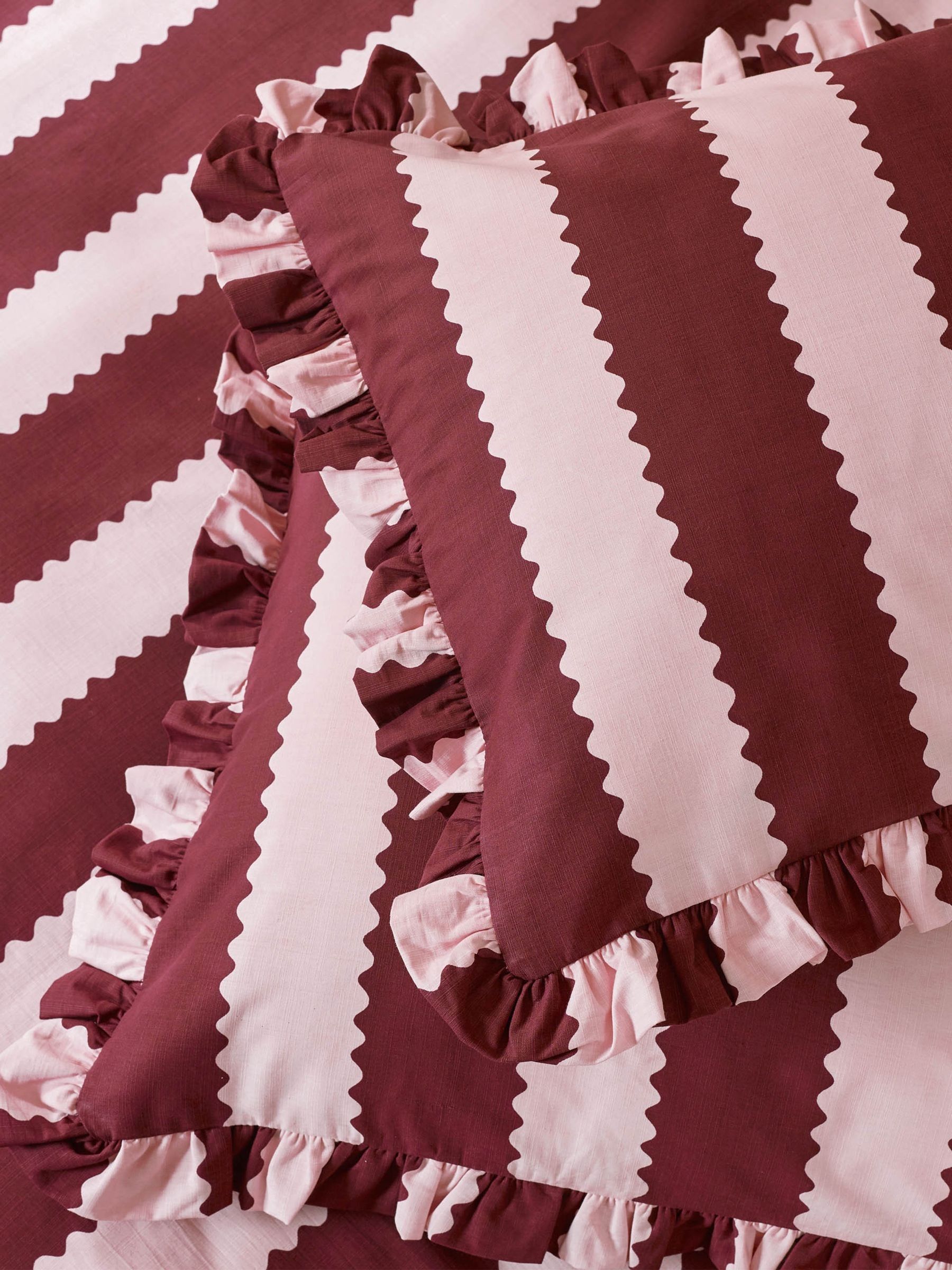 Buy Wylder Burgundy Red Birdie Stripe Ruffle Pillowcase Pair from the ...