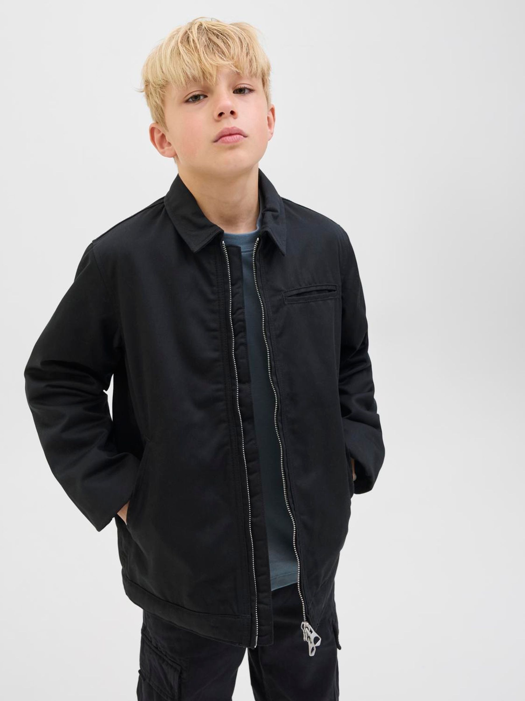 Buy JACK & JONES JUNIOR Zip Worker Black Jacket from Next Canada
