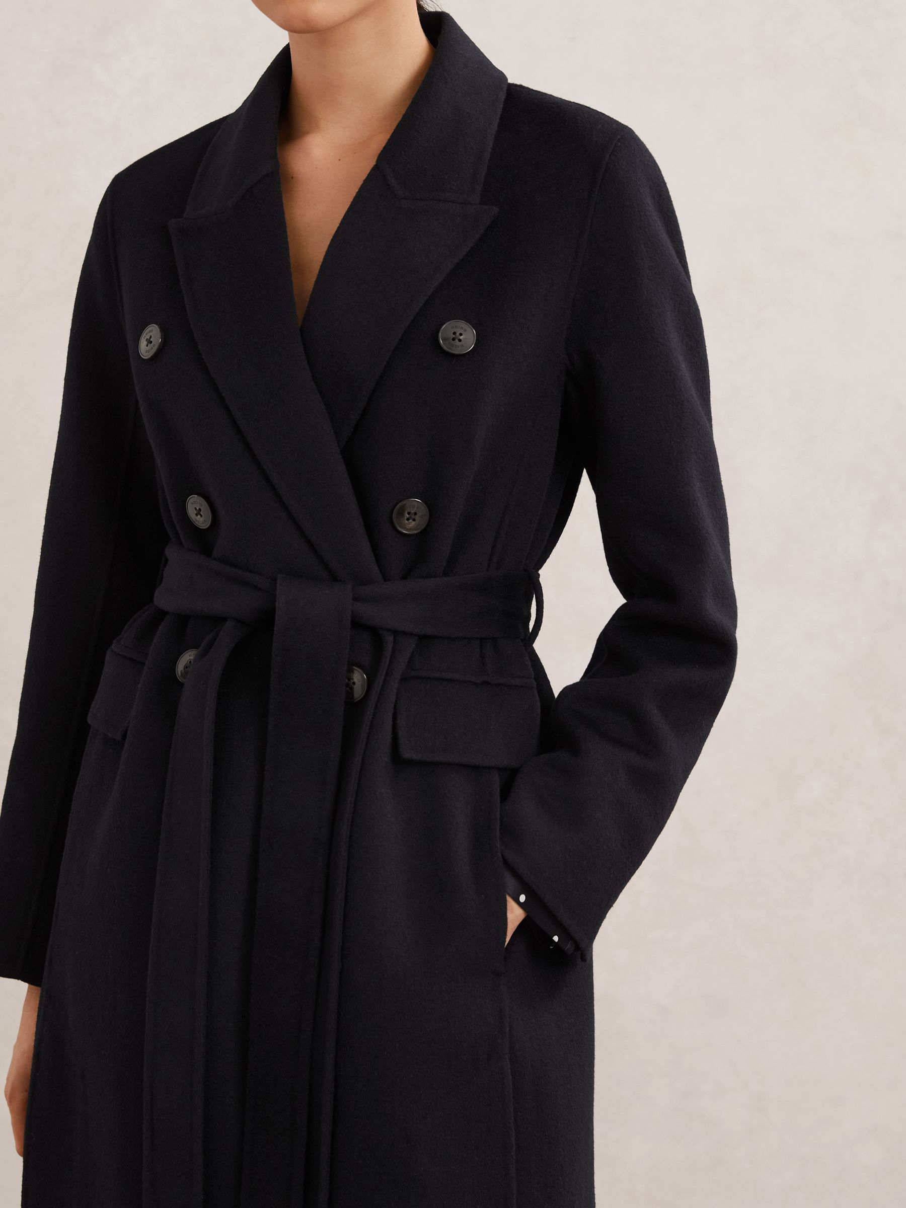 Buy Reiss Navy Brogan Petite Double-Breasted Blindseam Coat Wool-Blend ...