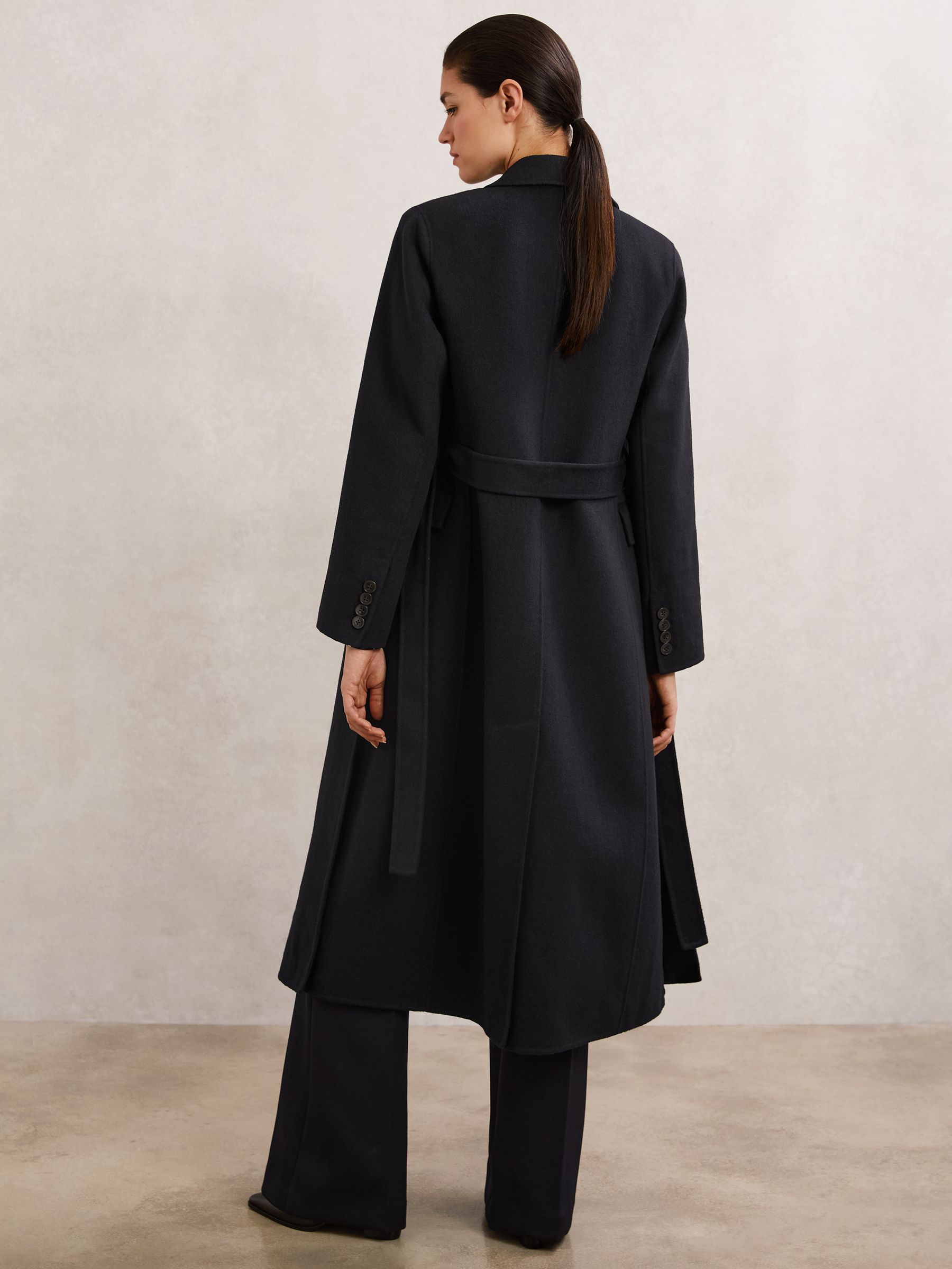 Buy Reiss Navy Brogan Petite Double-Breasted Blindseam Coat Wool-Blend ...