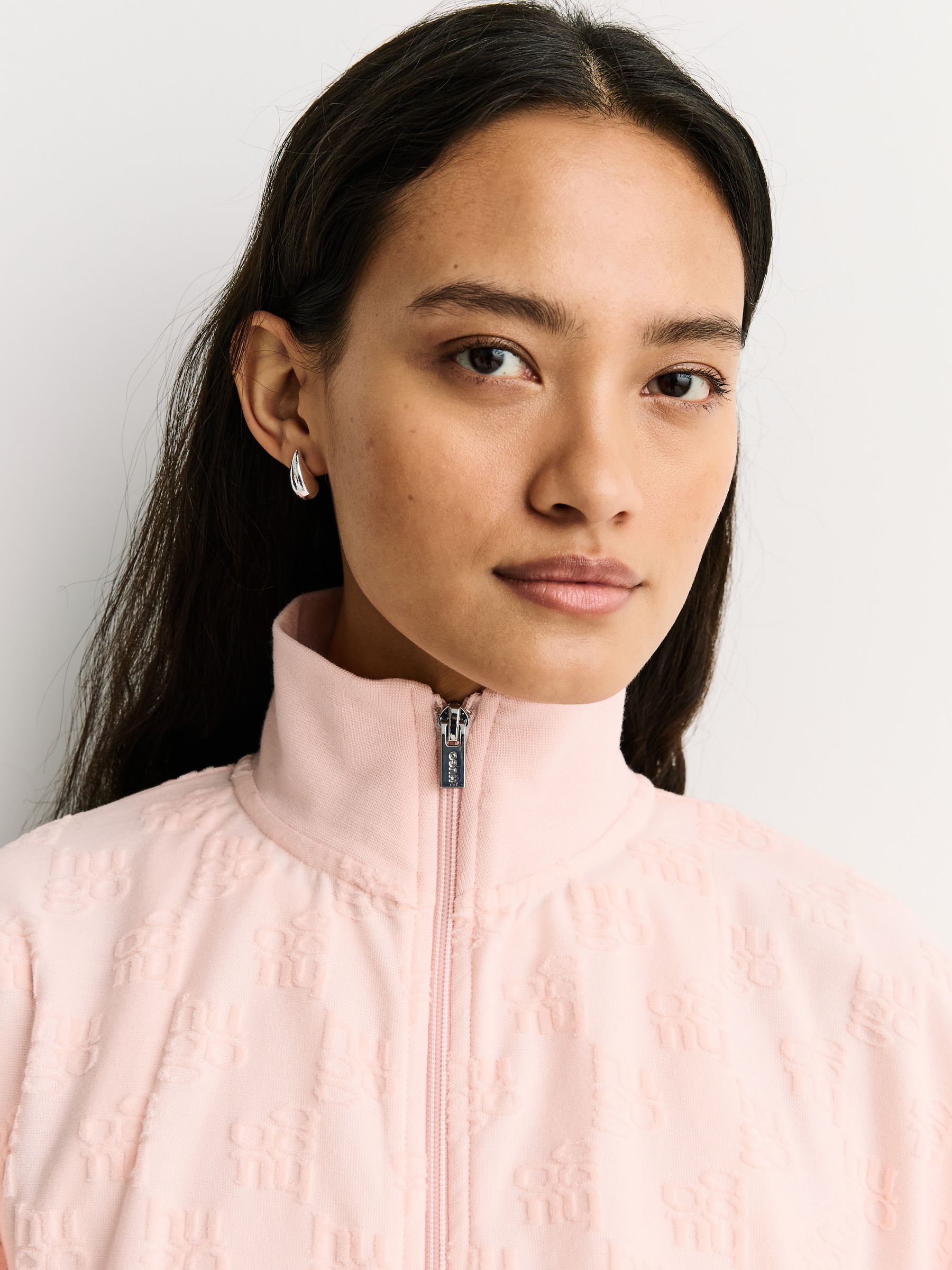 Buy HUGO Pink All Over Print Crop Zip Through Jersey Jacket from Next ...