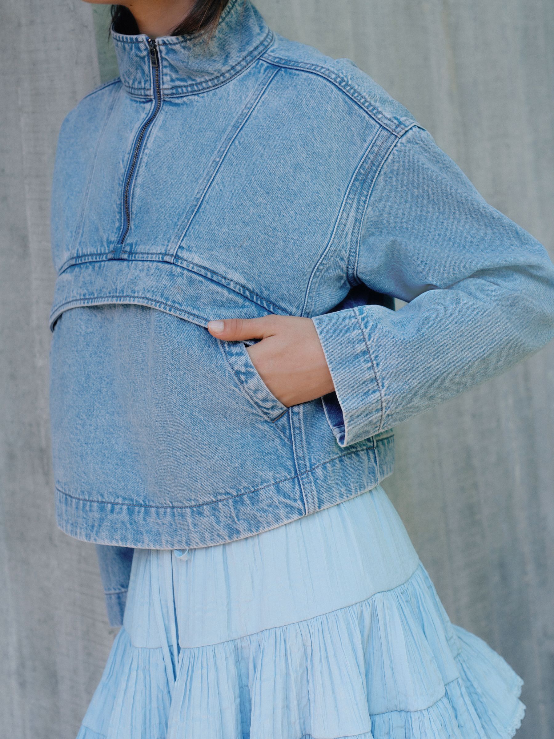 Buy Light Blue Overhead Funnel Neck Quarter Zip Denim Jacket from Next ...