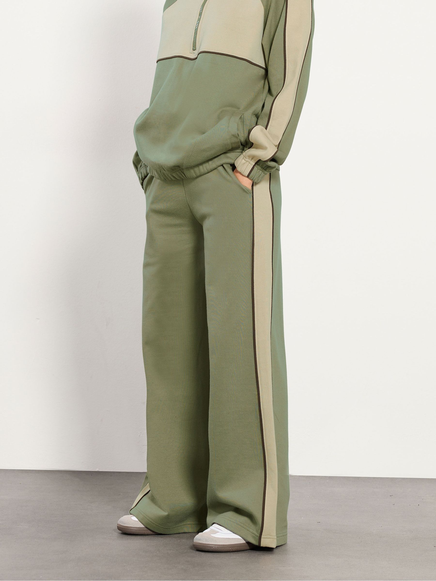 Buy PixieGirl Petite Green Colour Block Wide Leg Joggers from Next Cyprus