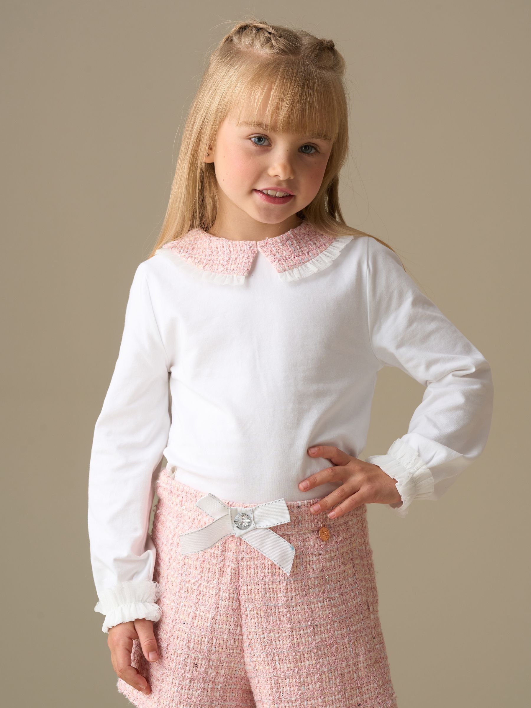 Buy Angel & Rocket White Faye Tweed Collar Long Sleeve Top from the ...
