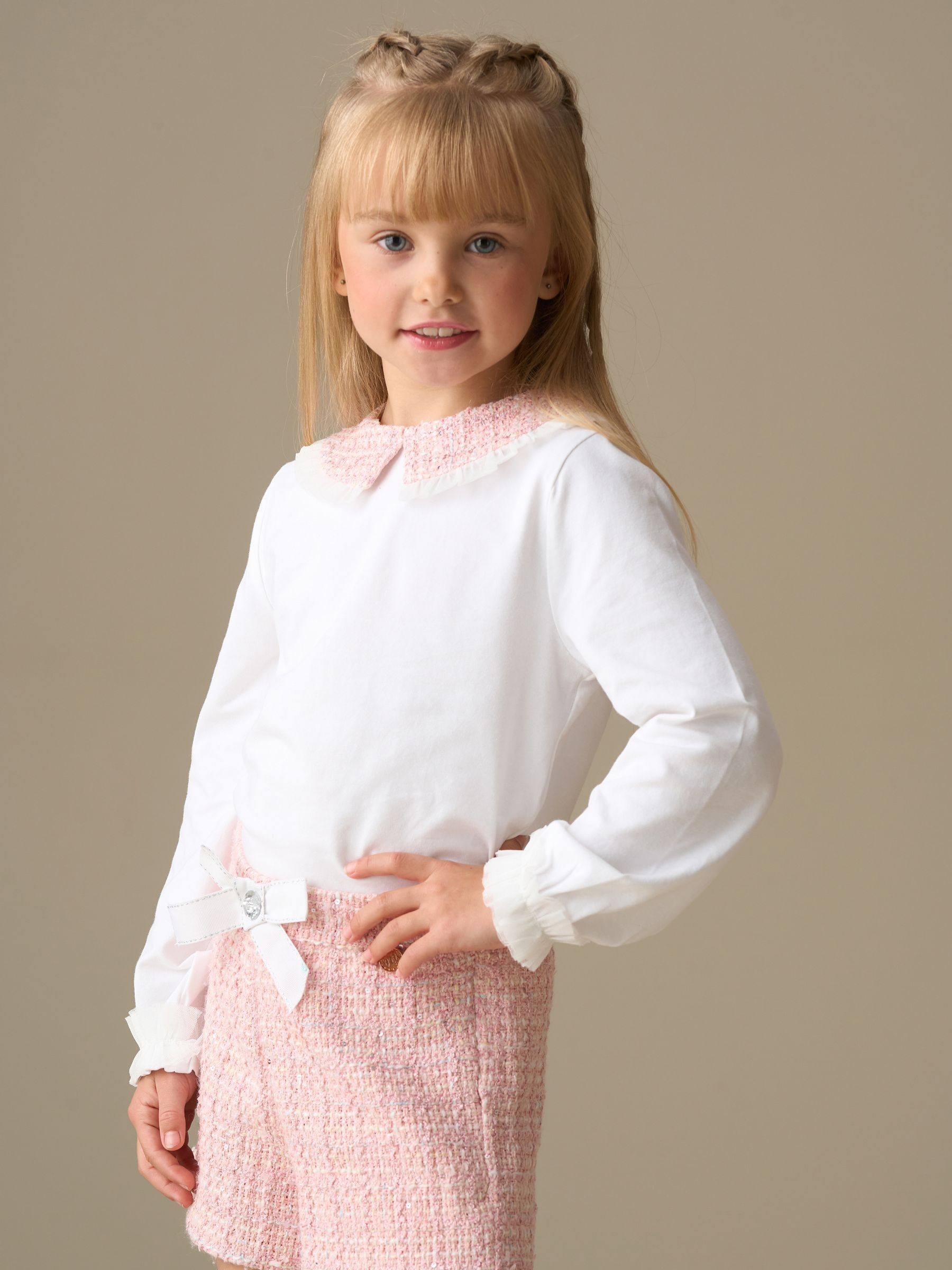 Buy Angel & Rocket White Faye Tweed Collar Long Sleeve Top from the ...