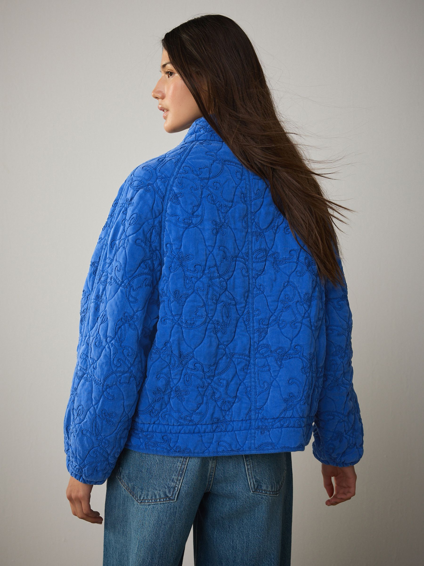 Buy Cobalt Blue Embroidered Funnel Neck Quilted Jacket from Next Ireland