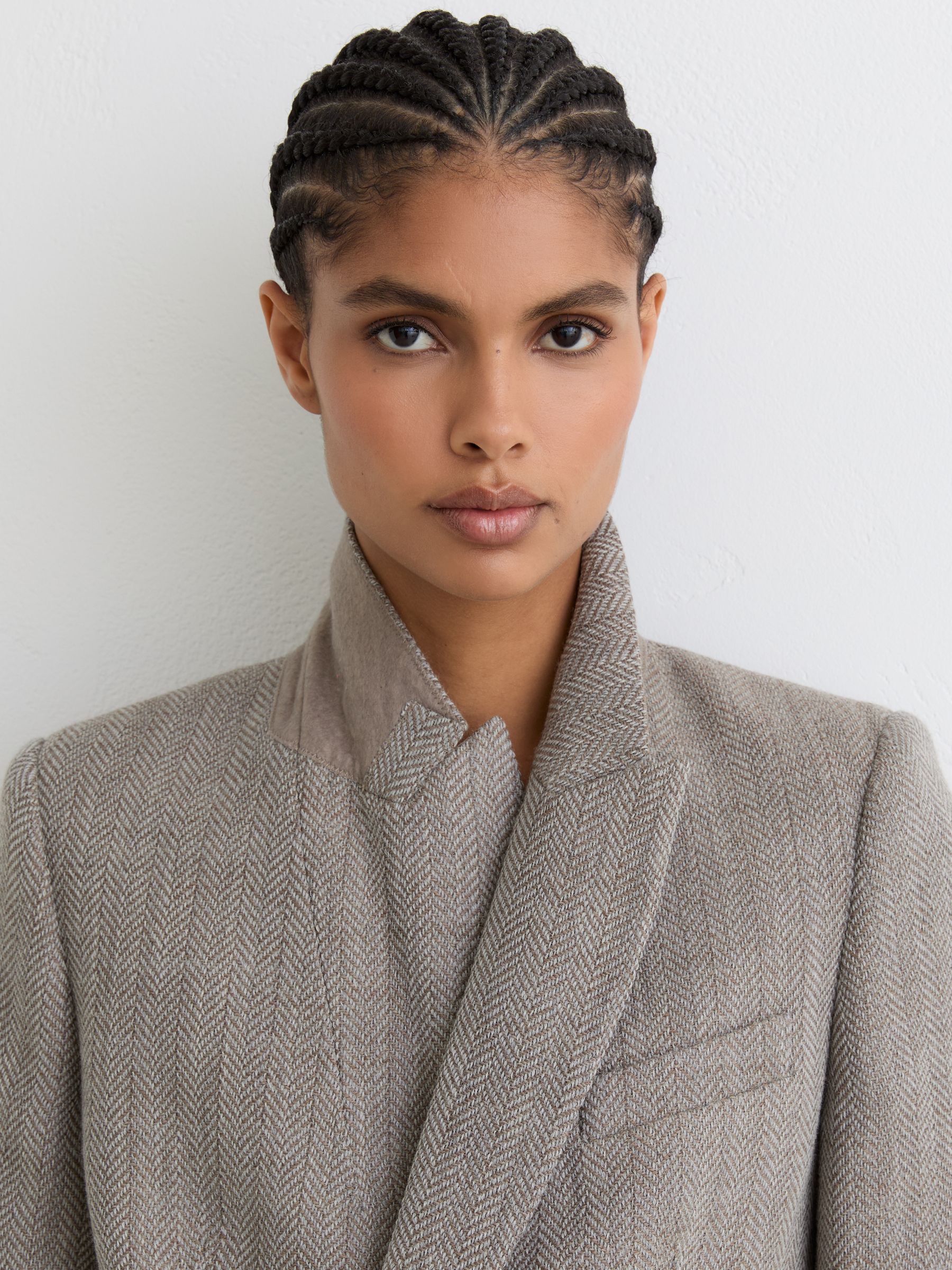 Buy Reiss Grey Ember Petite Herringbone Double-Breasted Blazer Wool ...