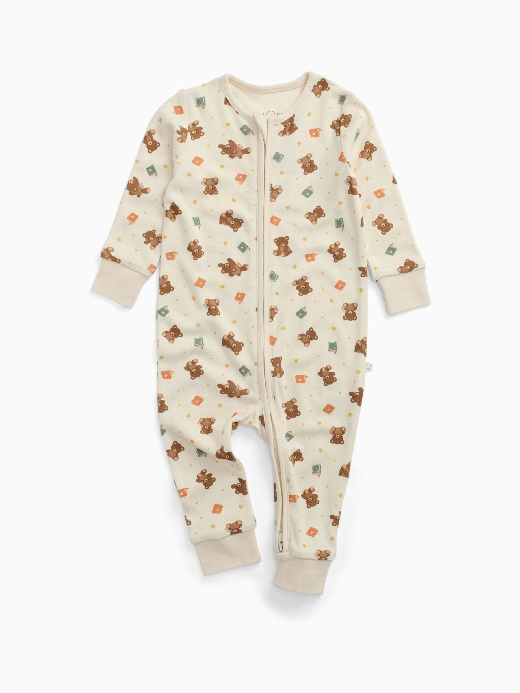 Buy Mori Dark Cream Teddy Bear Print Supersoft 2 Way Zip Up Sleepsuit ...