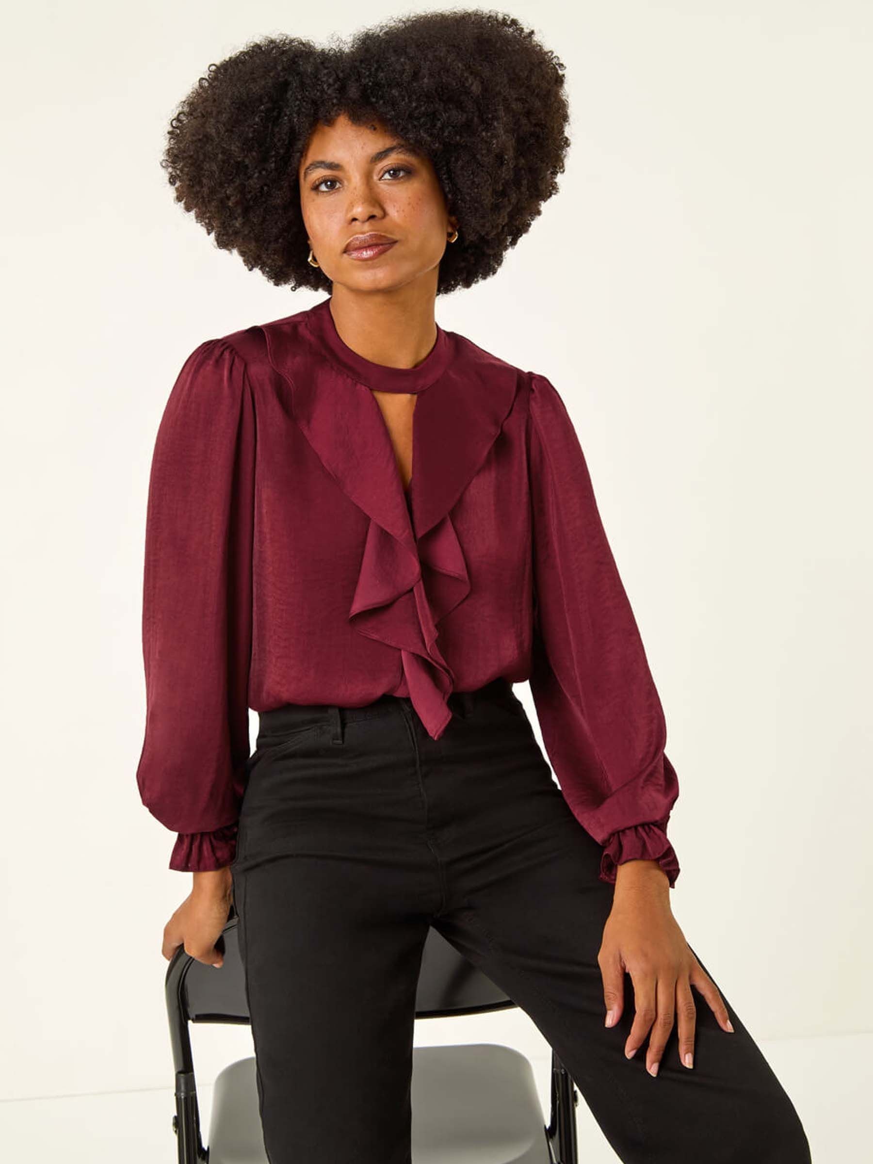 Buy Roman Red Ruffle Front Keyhole Satin Blouse from the Next UK online ...