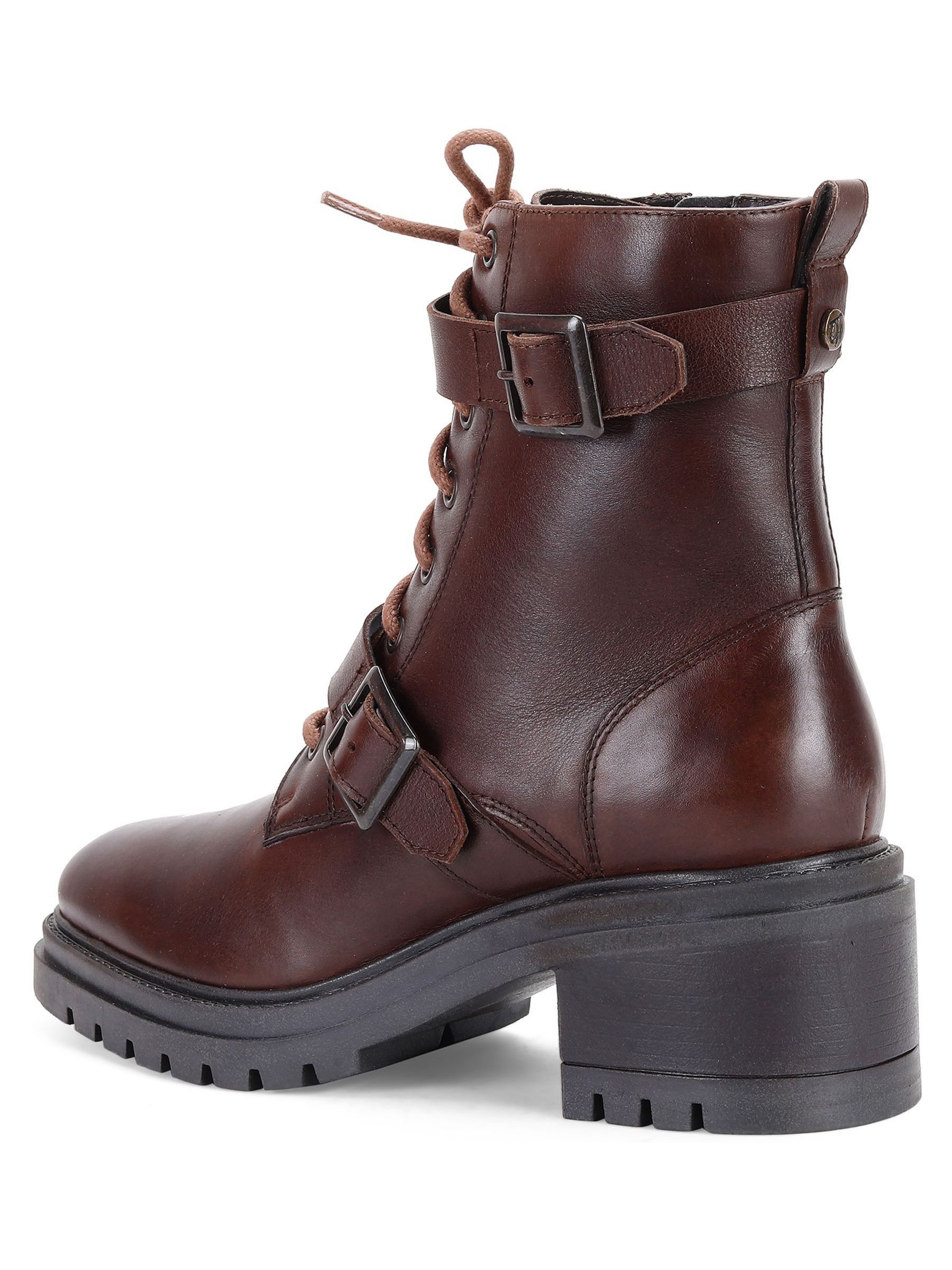 Buy Off The Hook Brown Parkside Block Heel Leather Combat Boots from ...