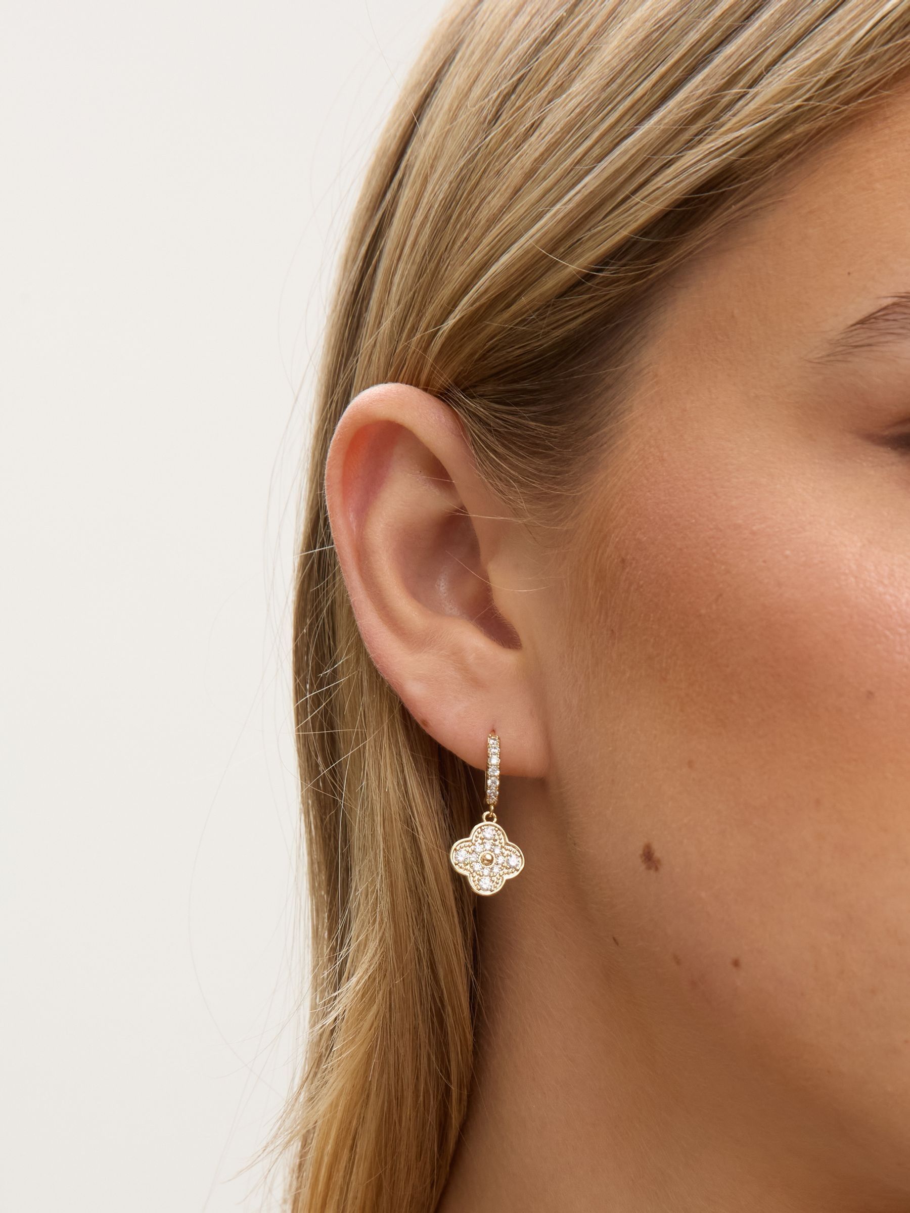 Buy Jon Richard Gold Rhodium Plated and Pave Clover Earrings from Next ...
